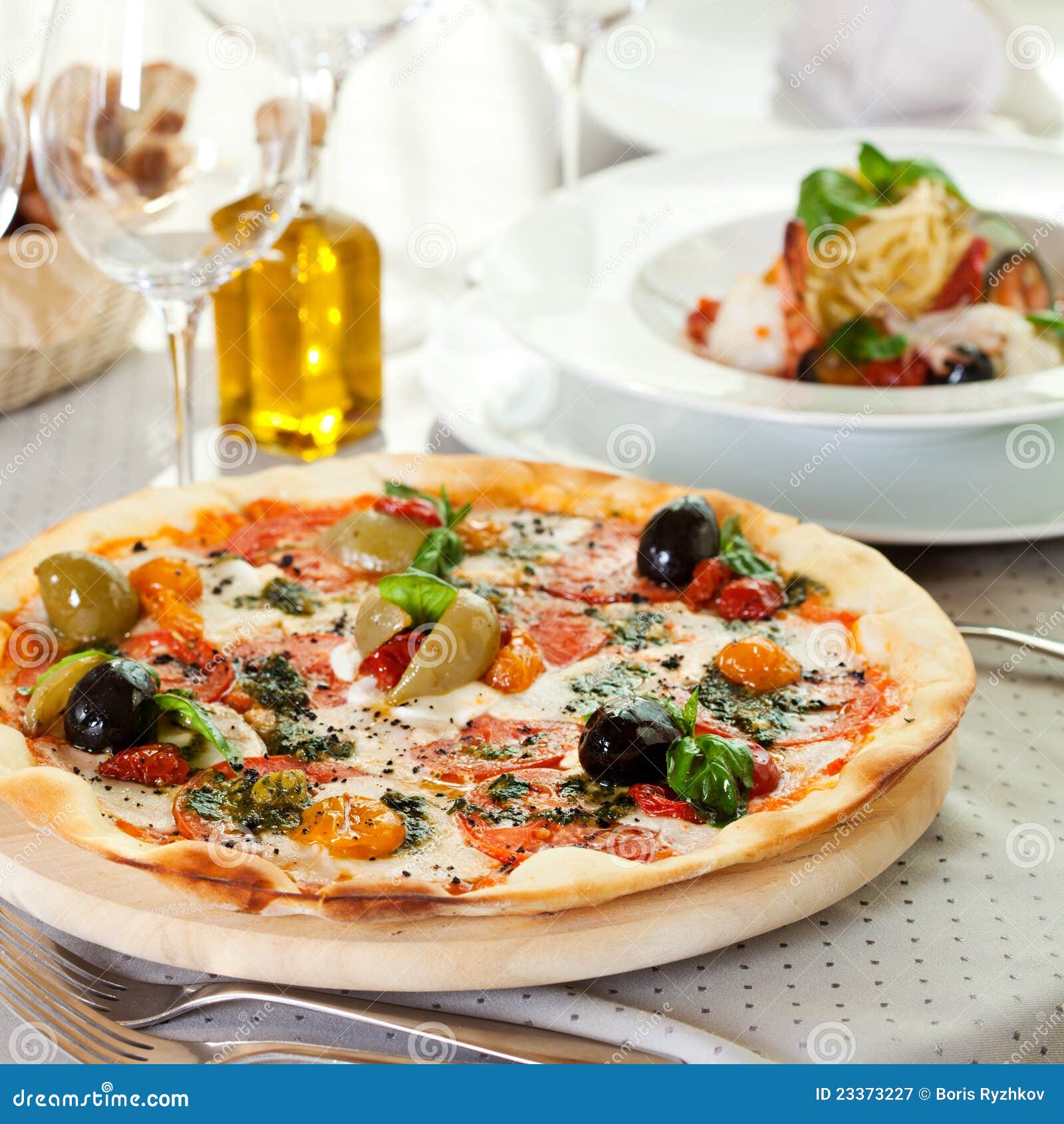 Pizza Dinner stock image. Image of bottle, cheese, dish - 23373227