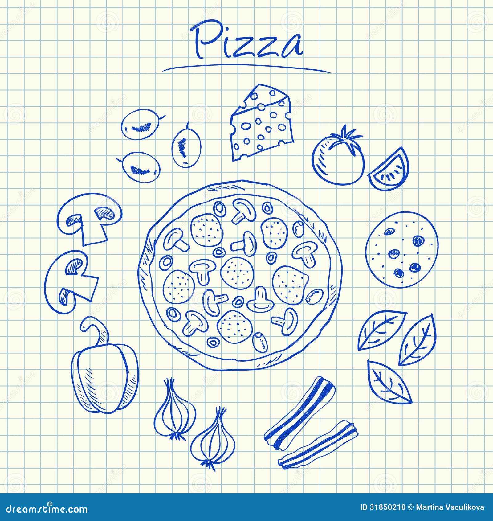 Pizza Doodles - Squared Paper Stock Vector - Illustration of ingredient ...