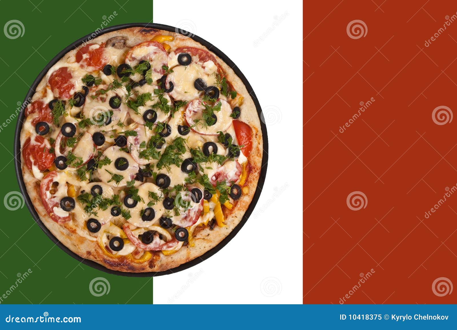 Pizza e bandierina rotonde immagine stock. Immagine di italia - 10418375