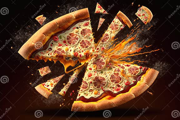 Pizza Exploding on a Dark Background Stock Illustration - Illustration ...