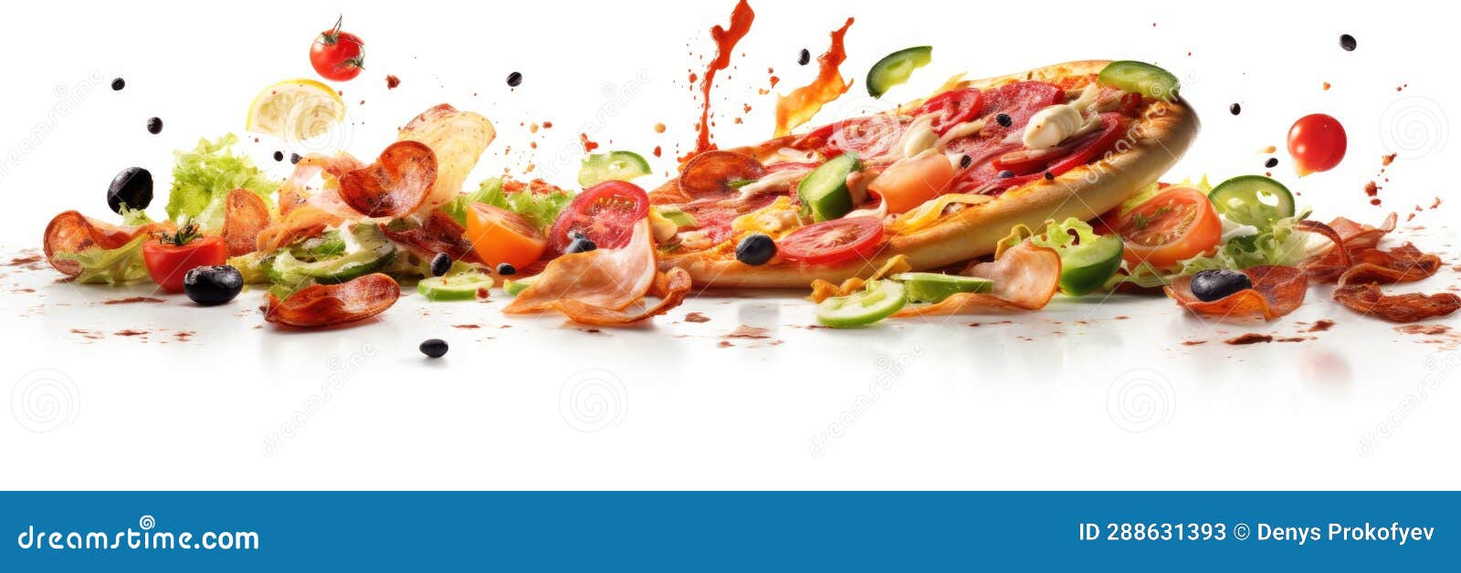 Pizza Falling on White Background Stock Image - Image of cooked ...