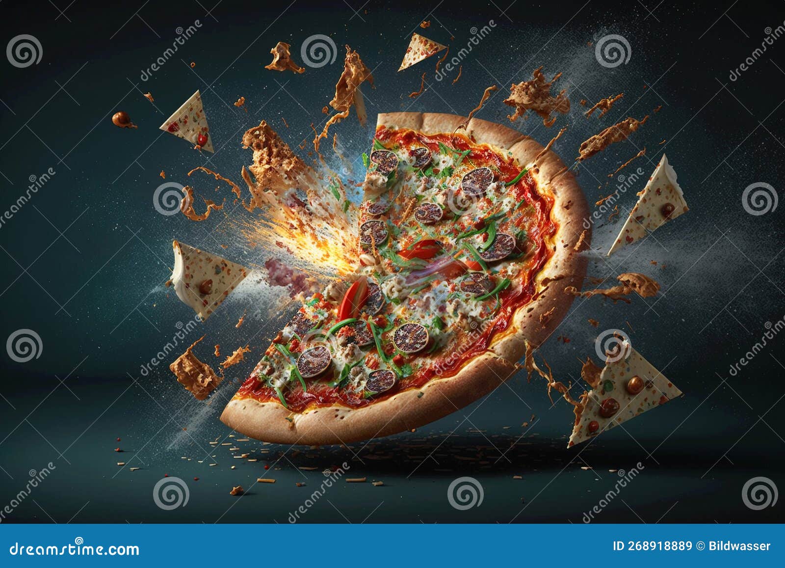 Pizza Fast Food Exploding. Generative Ai Stock Illustration ...