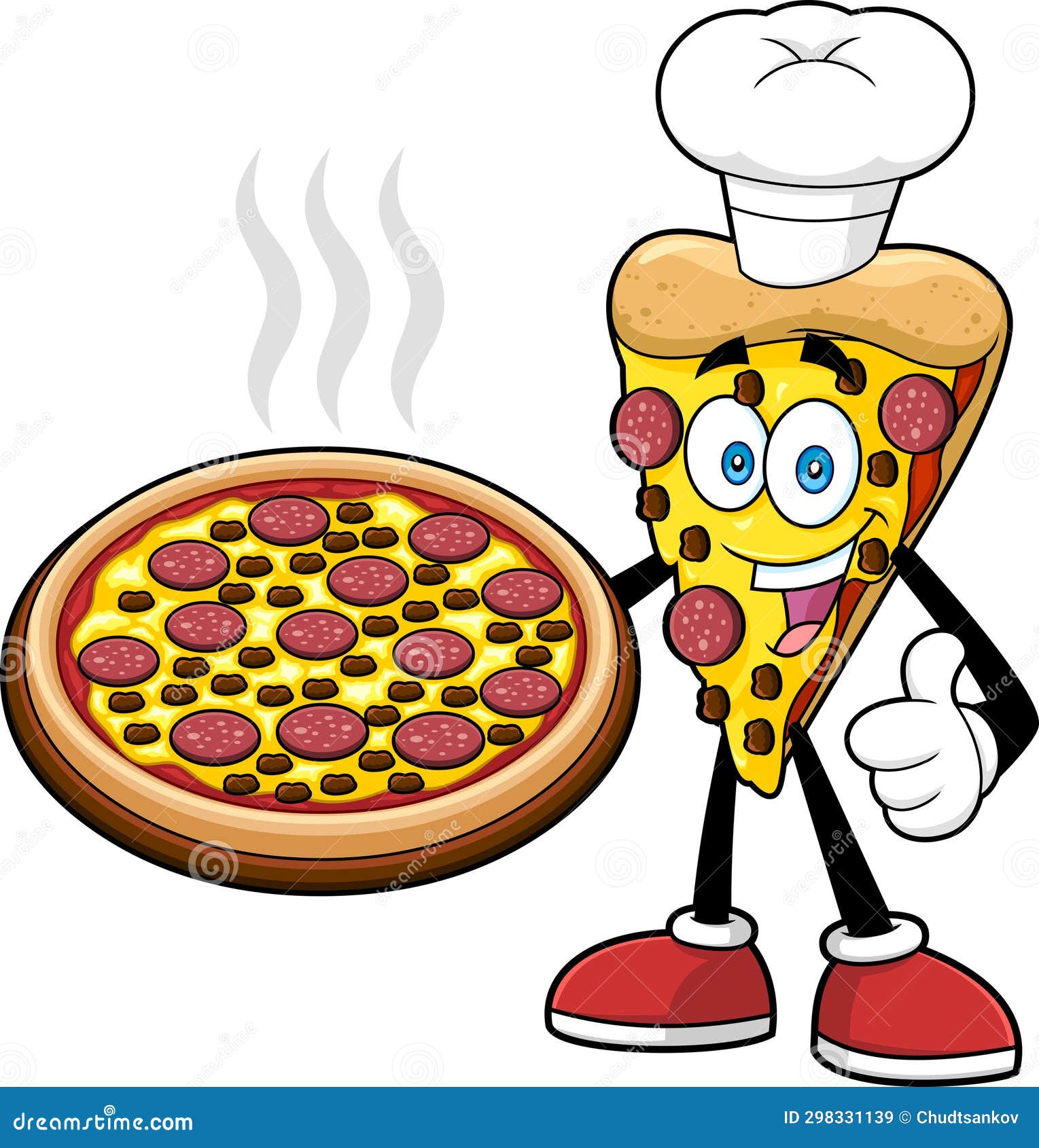 Chef Pizza Slice Cartoon Character Present the Best Pepperoni Pizza ...
