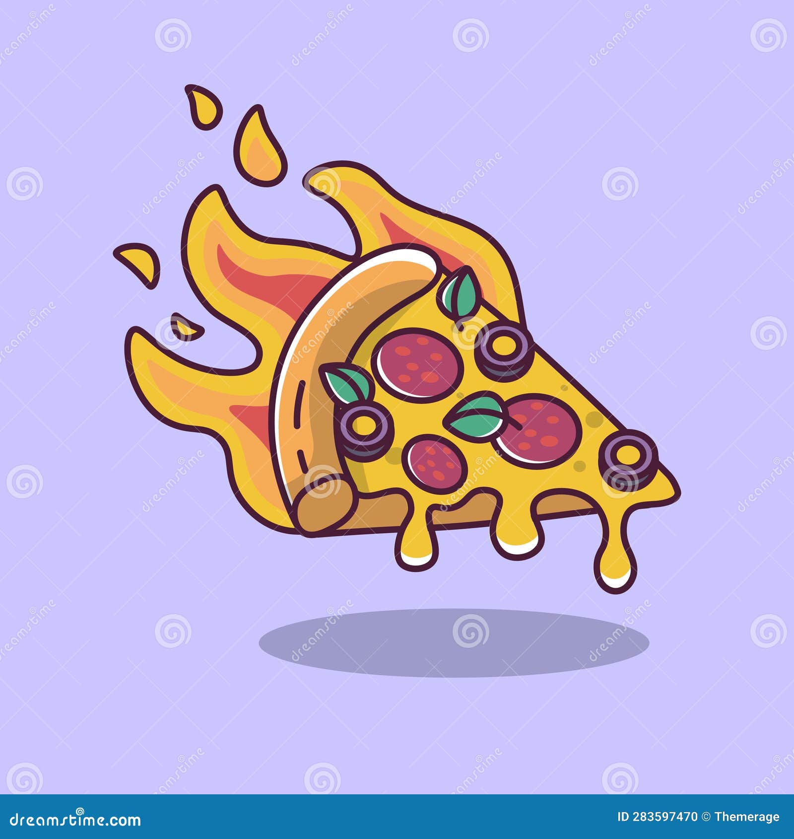 Pizza Fire Hot Pizza Cartoon Style Stock Vector - Illustration of ...