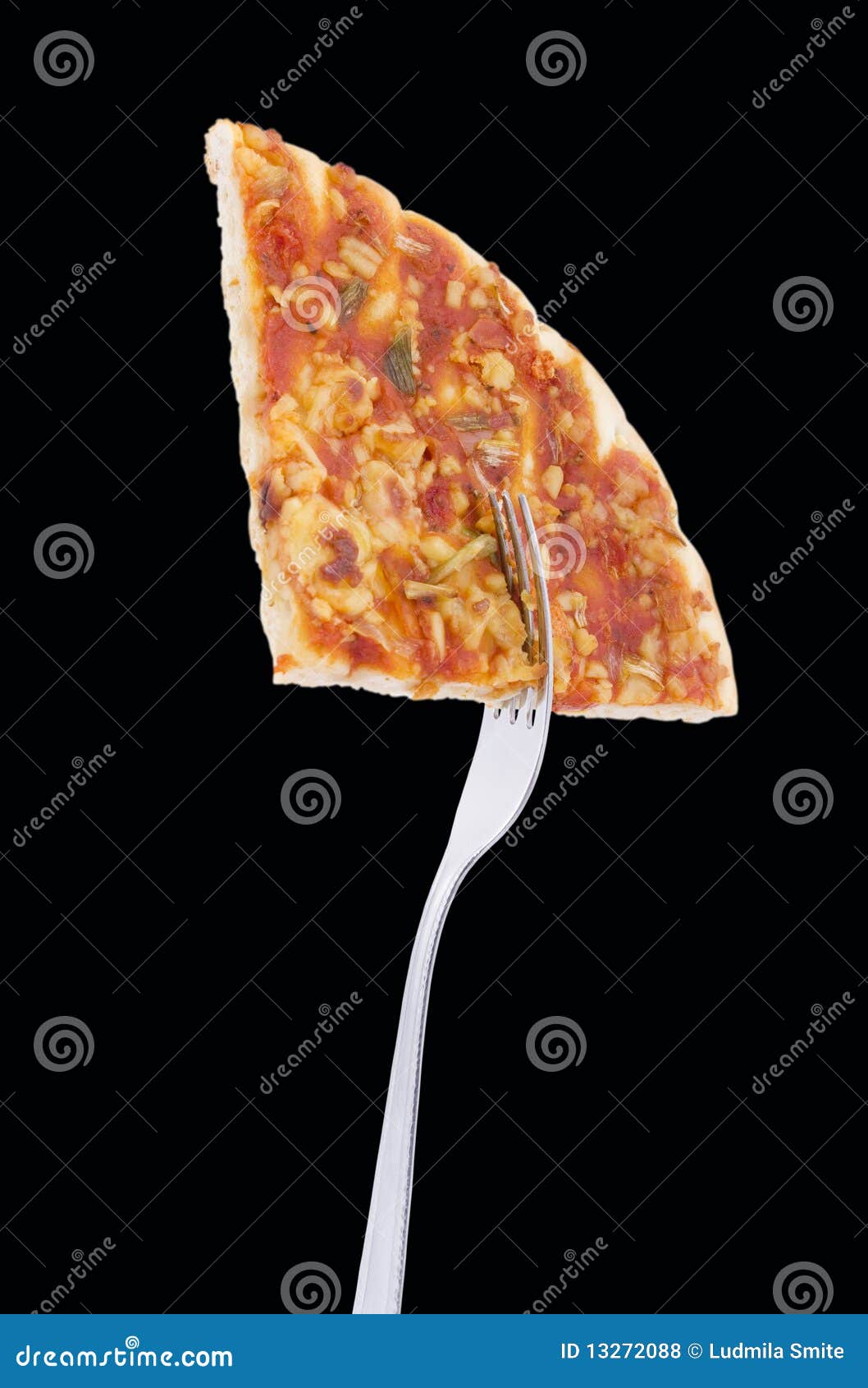 Pizza on the fork. stock photo. Image of crust, fork - 13272088