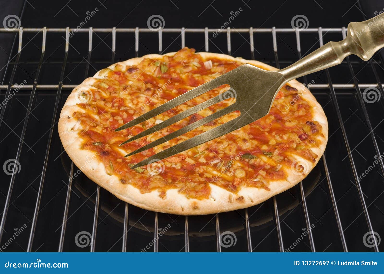 Pizza and a fork. stock image. Image of pizza, black - 13272697