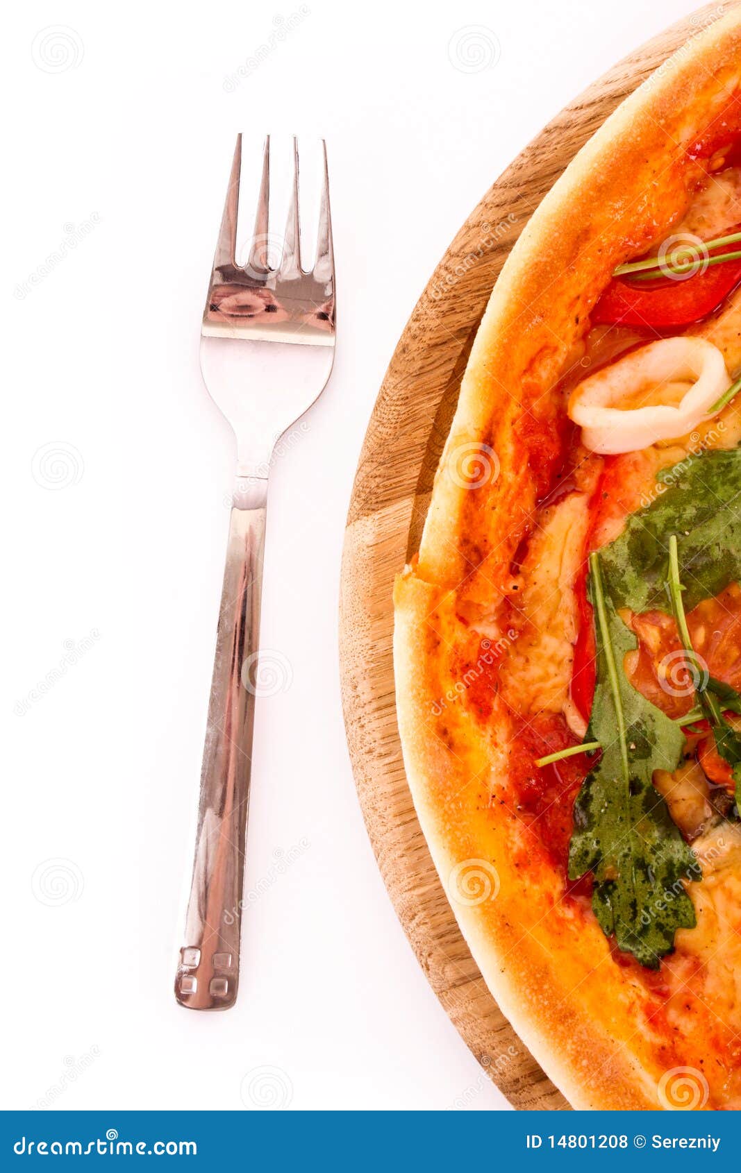 Pizza and fork isolated stock photo. Image of shrimp - 14801208