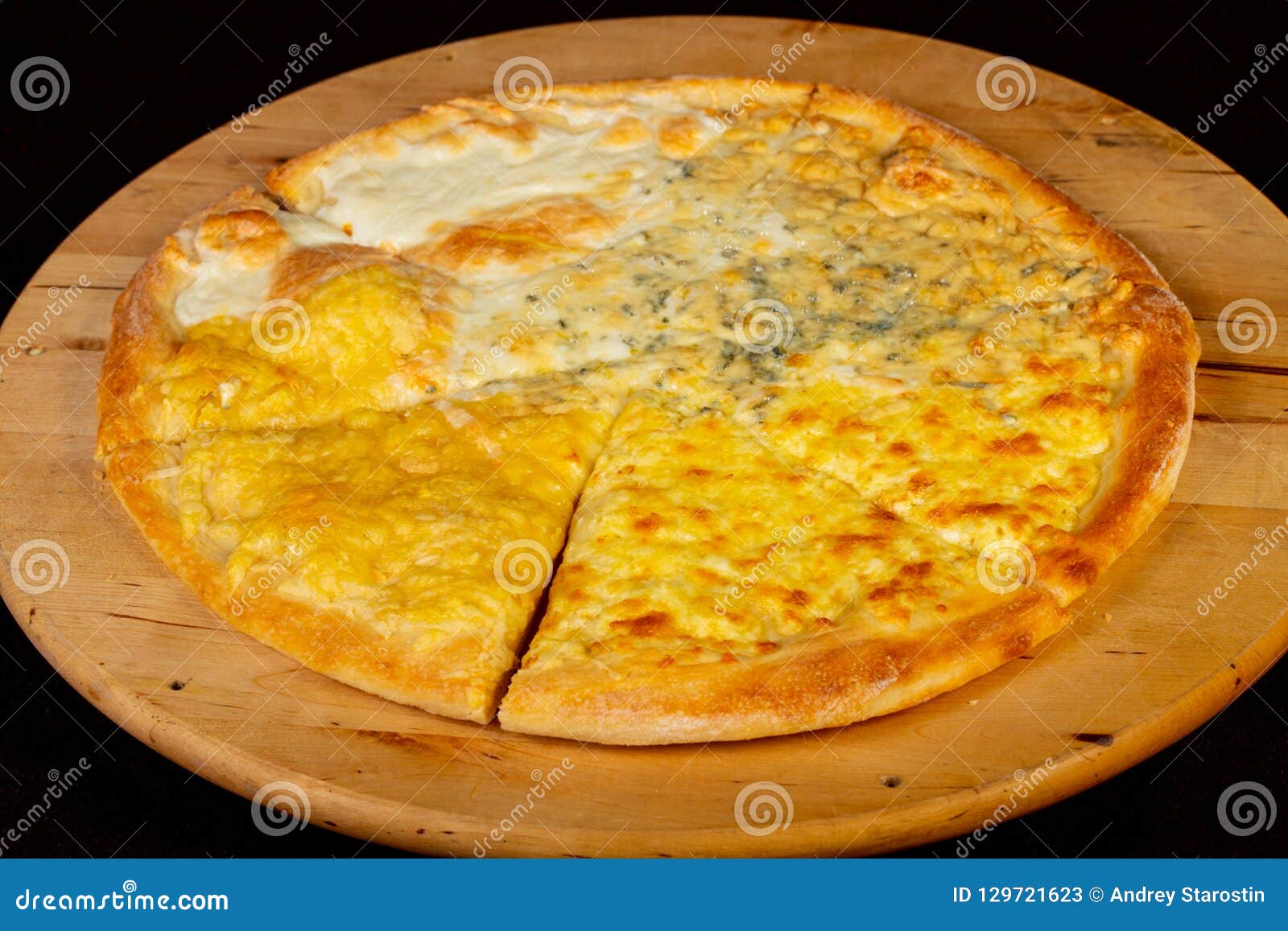 Pizza four cheeses stock image. Image of pizza, meal - 129721623