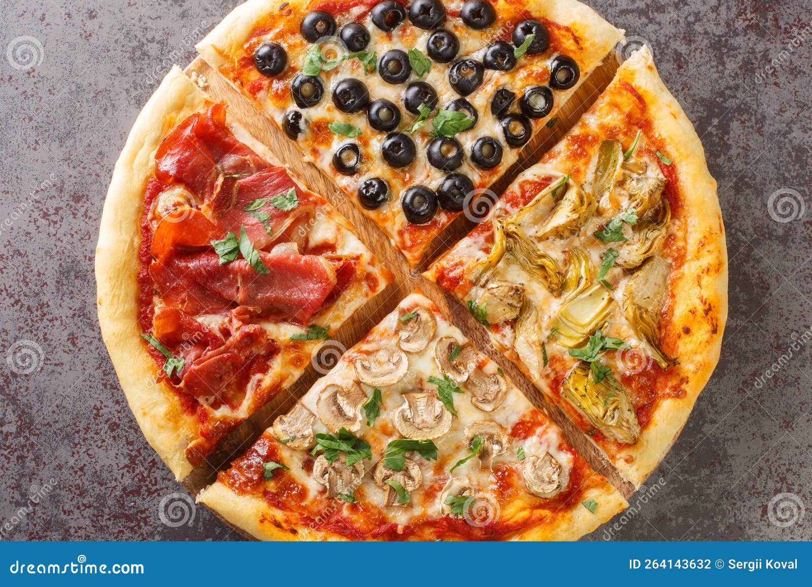 Pizza Four Seasons Arranged into Four Sections, Each Representing a ...