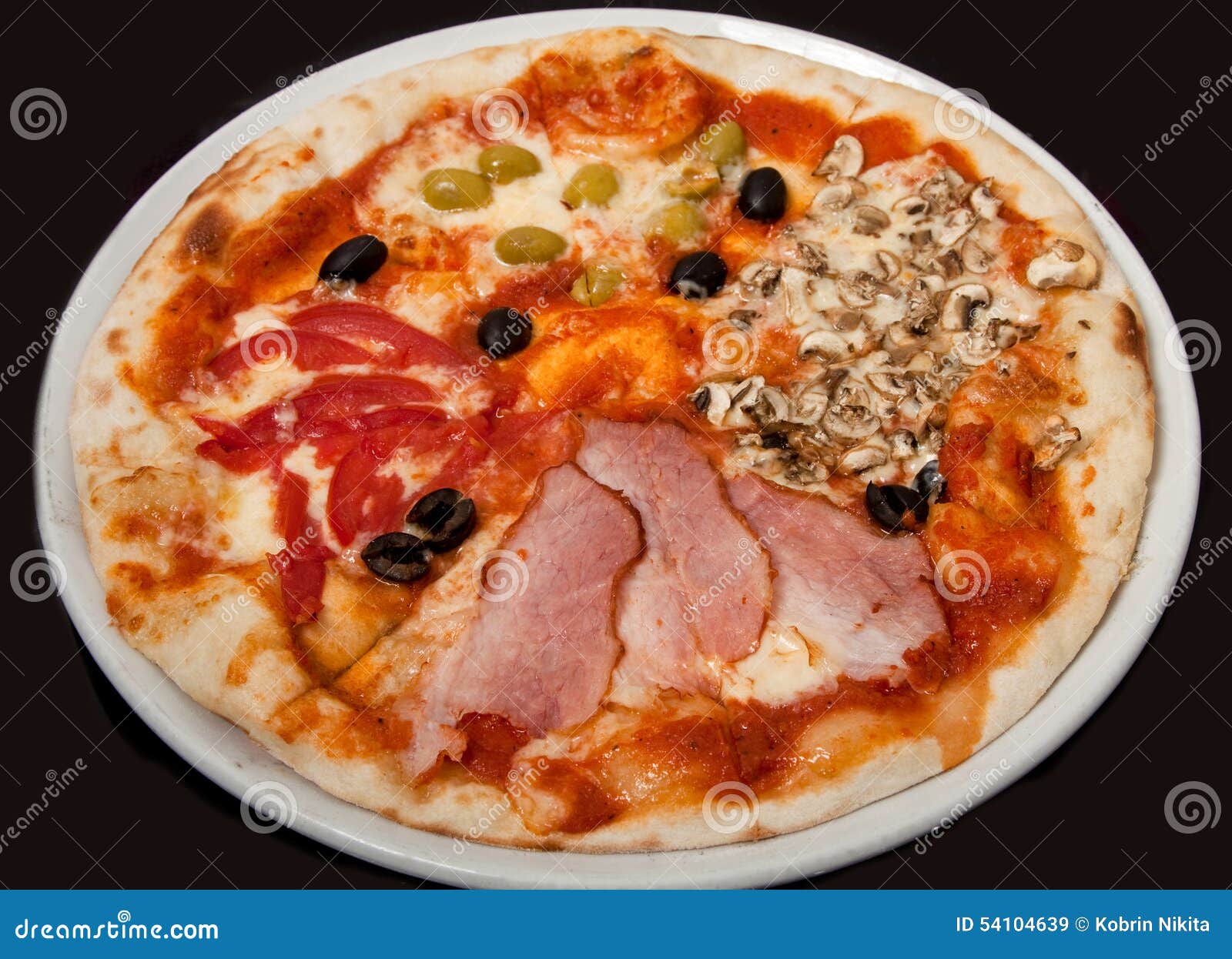 Hot Pizza, Four In One. Chopped Pizza With Four Types Of Toppings On ...