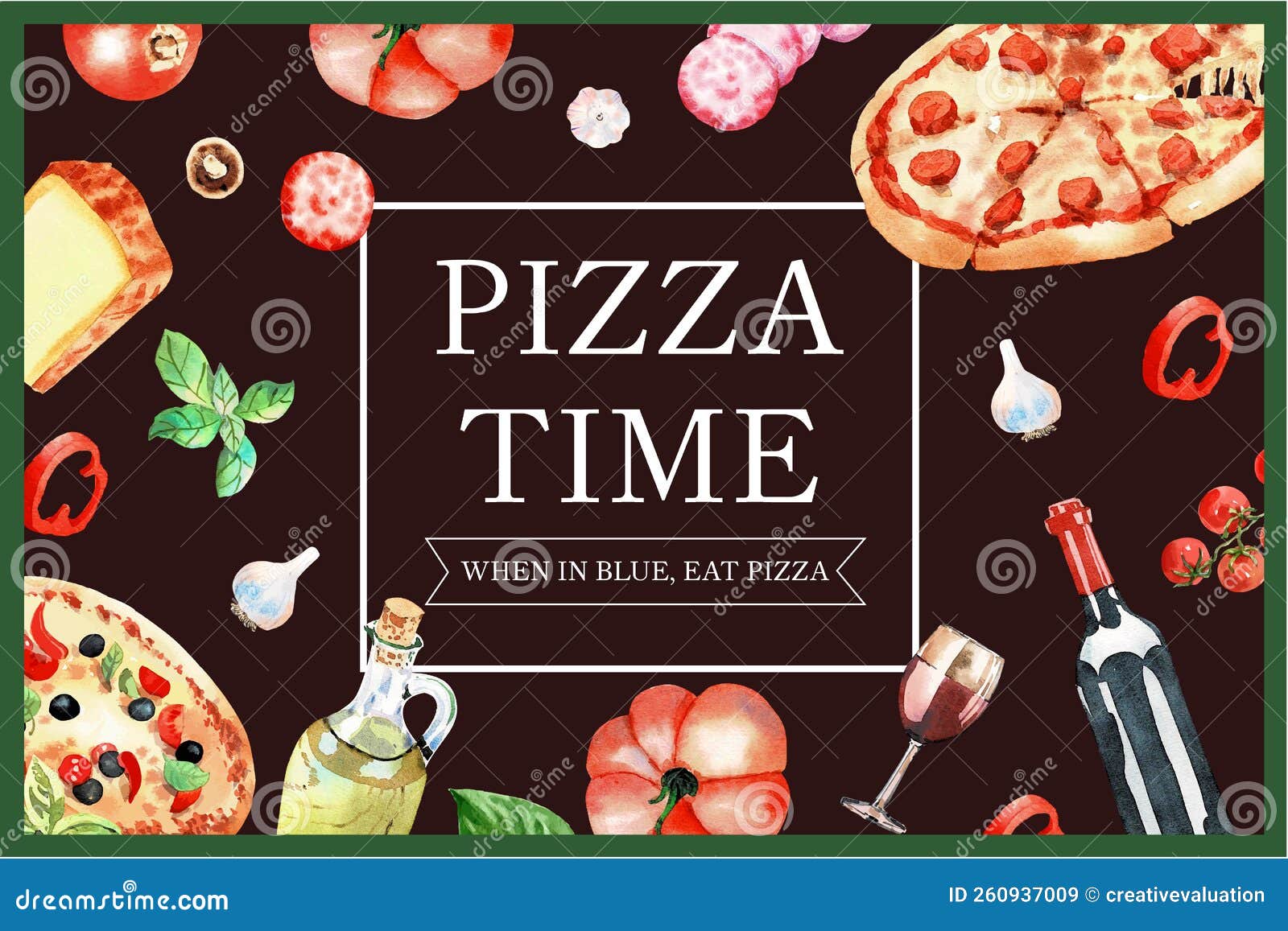 Pizza Frame Design with Rolling Pin, Pizza, Pumpkin Watercolor ...