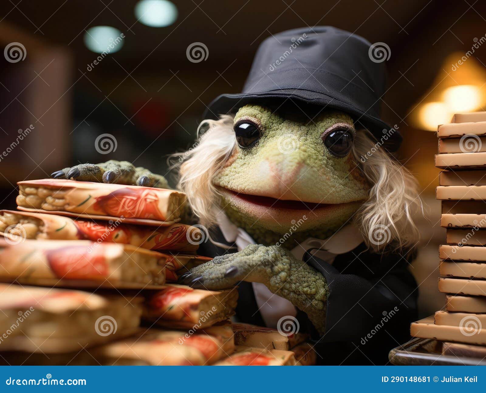 Pizza Frog Racing with Mini Box Stock Illustration - Illustration of ...