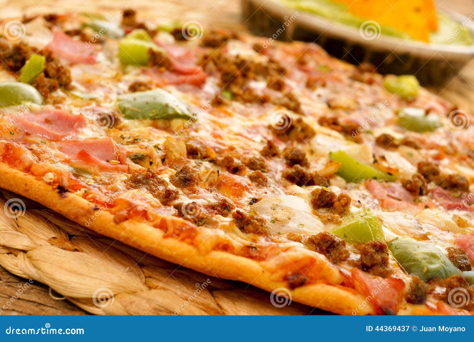 Pizza with Ground Beef, Ham, Onion and Green Pepper Stock Image - Image ...