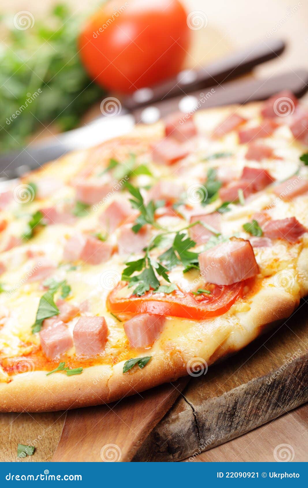 Pizza with ham stock image. Image of food, dinner, wooden - 22090921