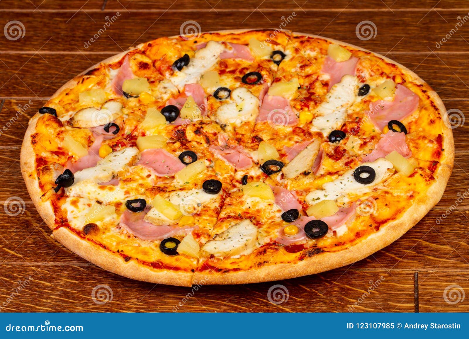 Pizza with ham and cheese stock image. Image of hawaiian - 123107985