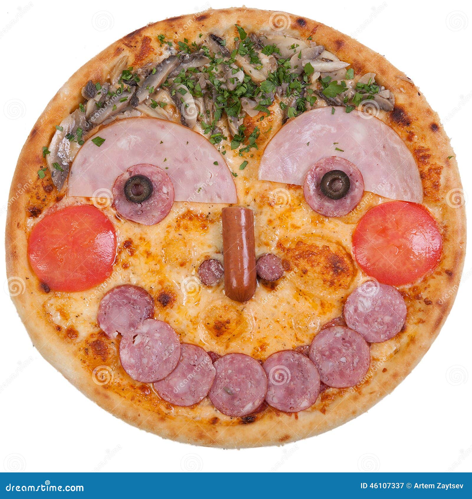 Pizza with ham and olives stock image. Image of full - 46107337