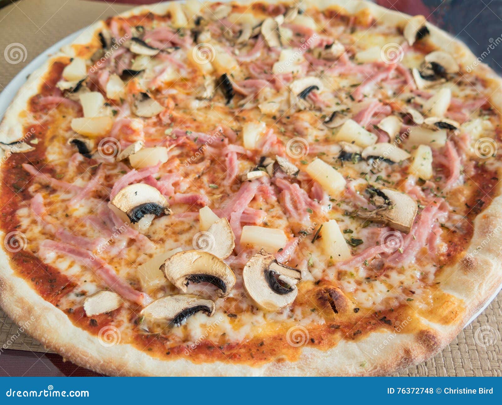 Pizza with Ham, Pineapple, Mushroom Topping Stock Photo - Image of ...