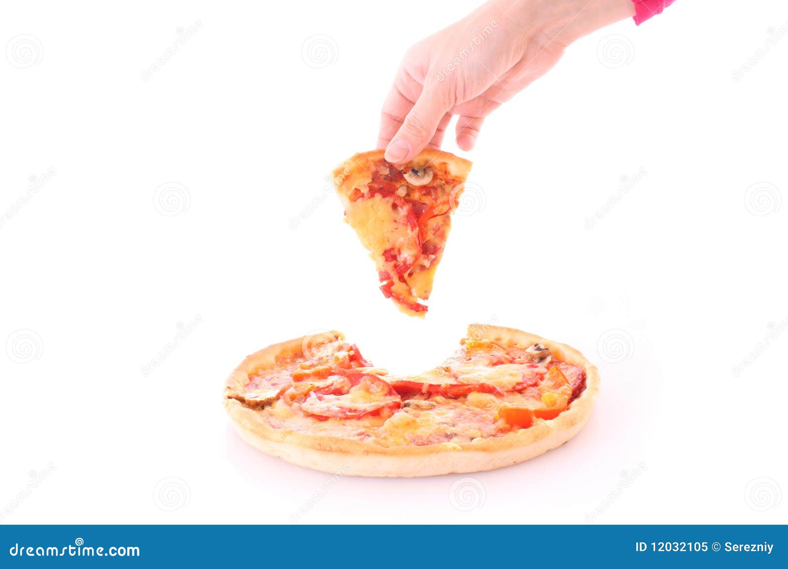 Pizza and hand stock image. Image of isolated, crust - 12032105