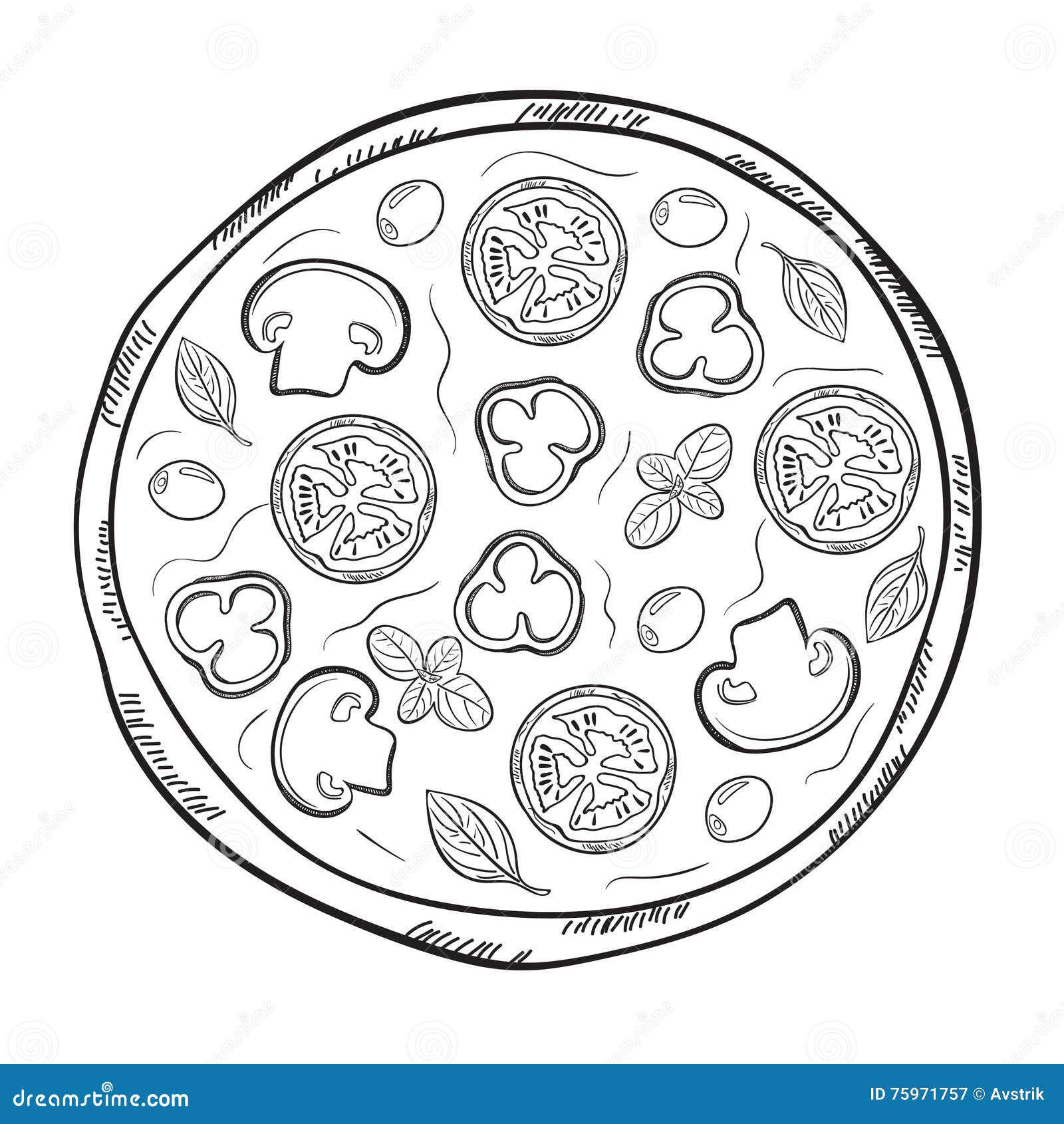 Pizza, Hand - Drawn Illustration. Stock Vector - Illustration of sliced ...