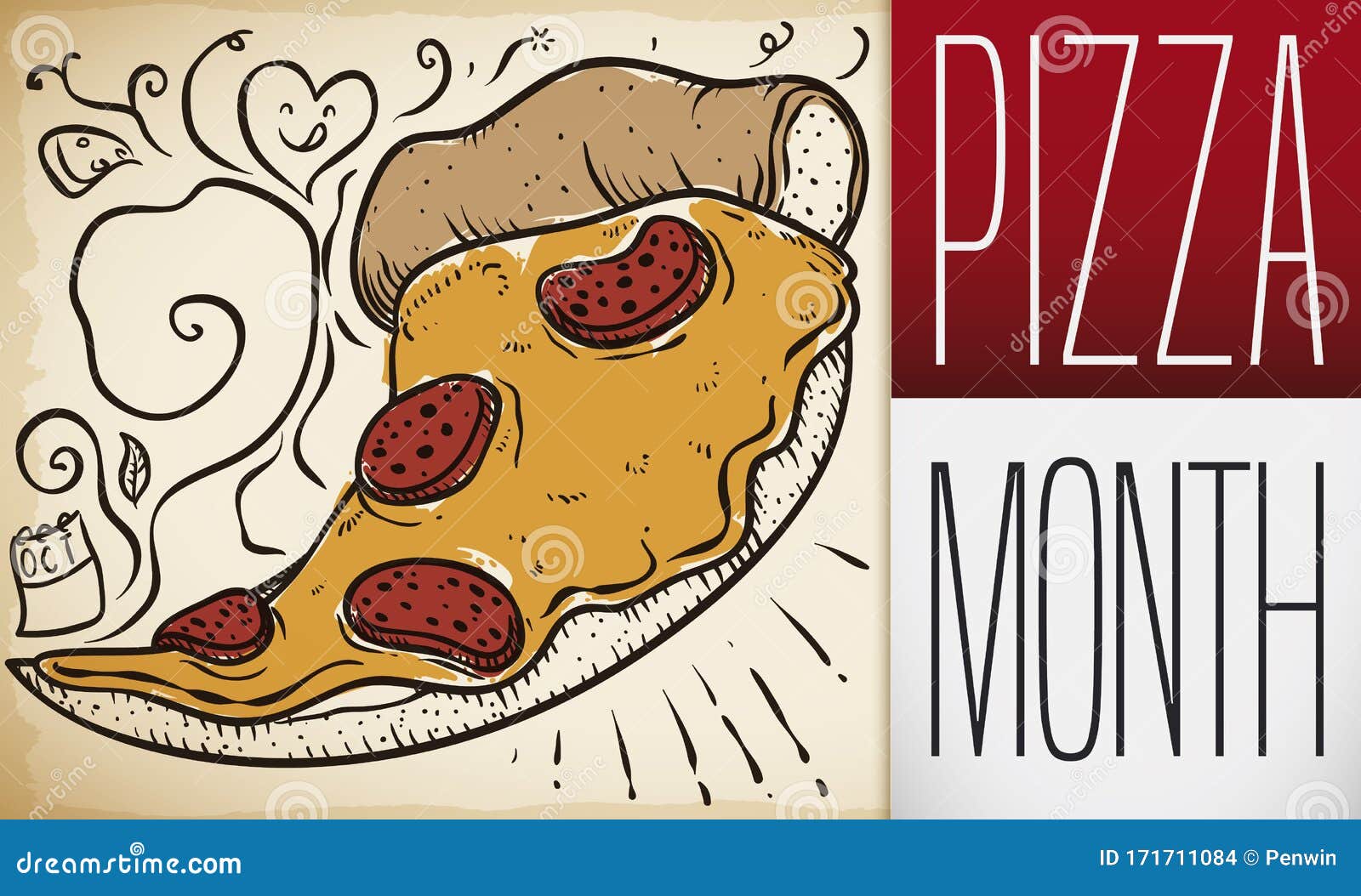 Pizza in Hand Drawn Style and Doodles for Pizza Month, Vector ...
