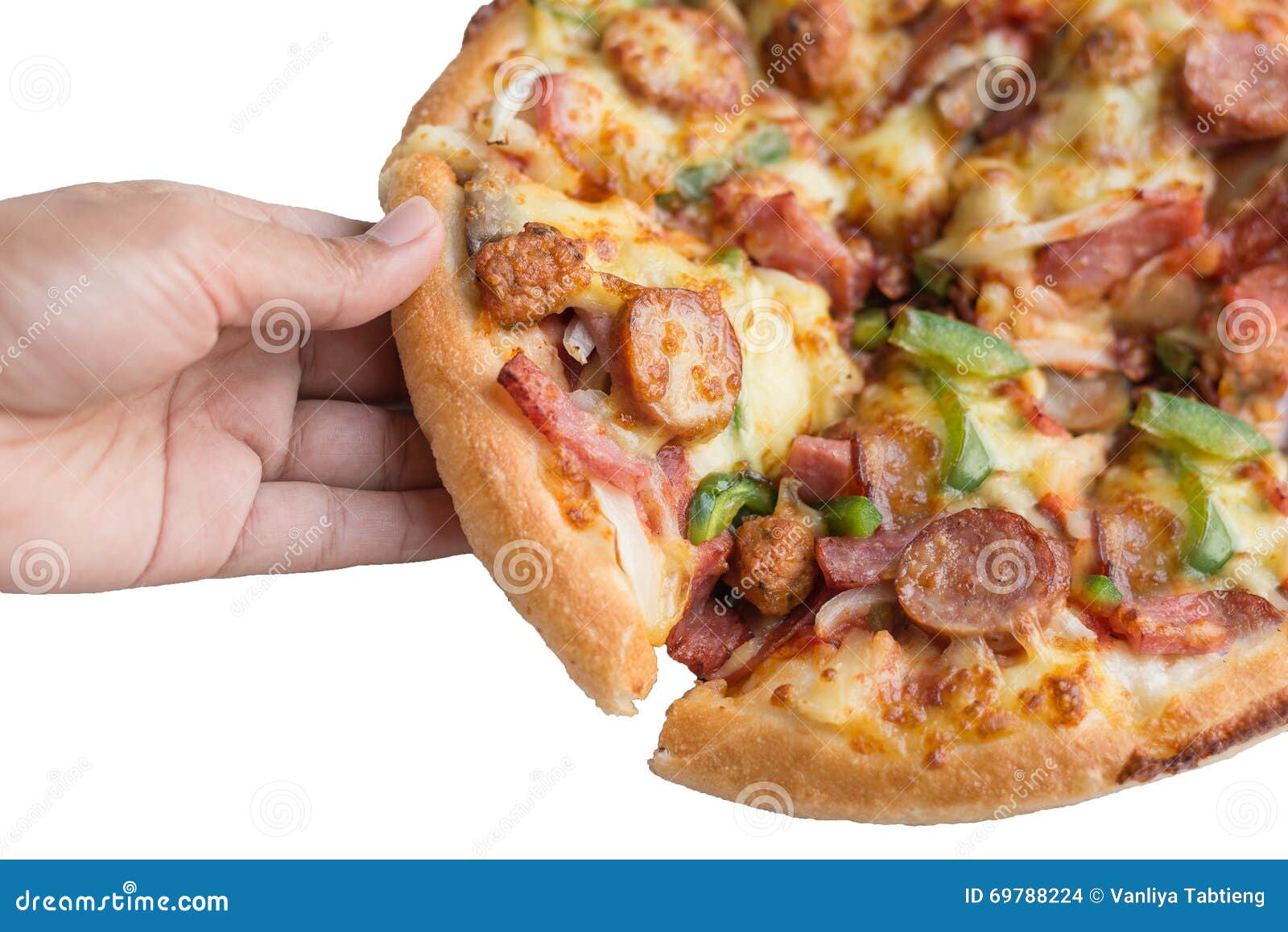 Pizza in Hand Isolate on White Background Stock Photo - Image of cheese ...