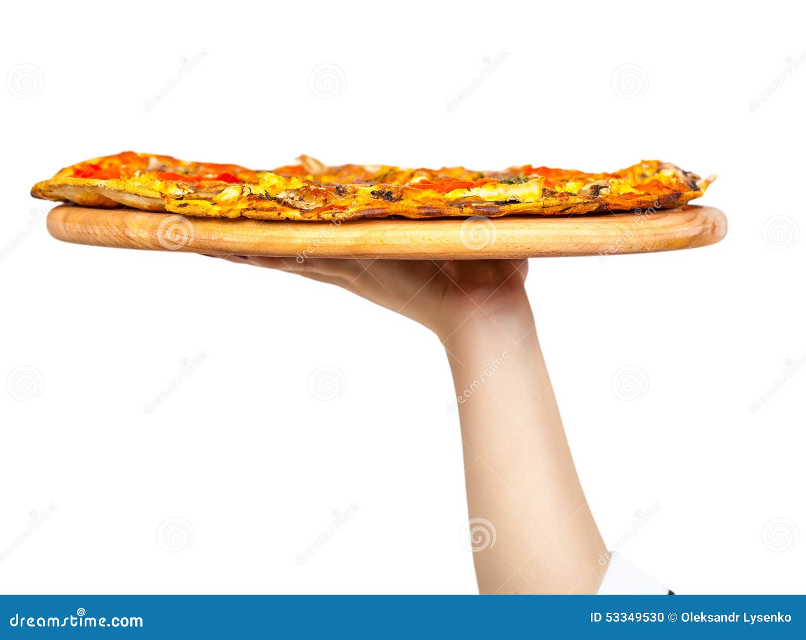 Pizza in hand stock photo. Image of background, mozzarella - 53349530