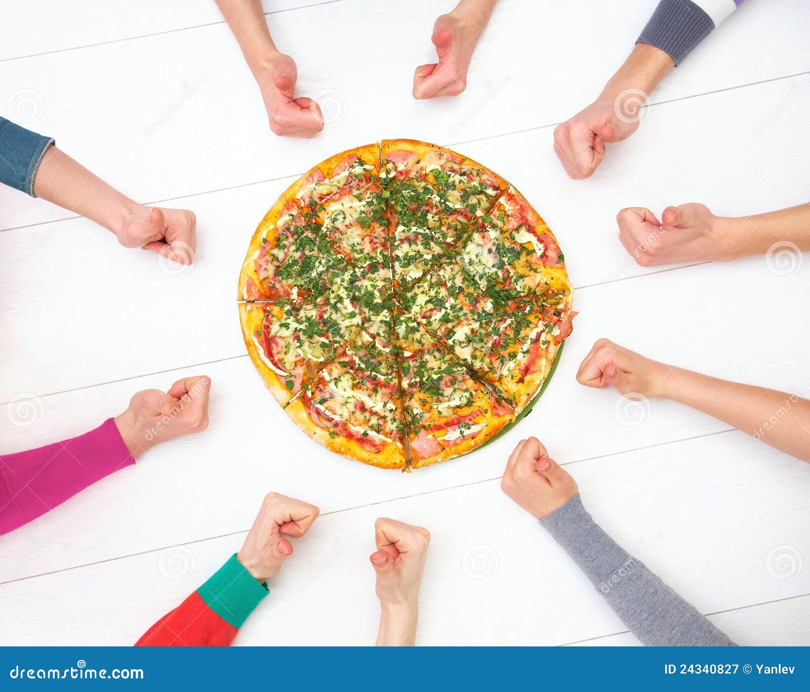 Pizza and human hands stock image. Image of fattening - 24340827