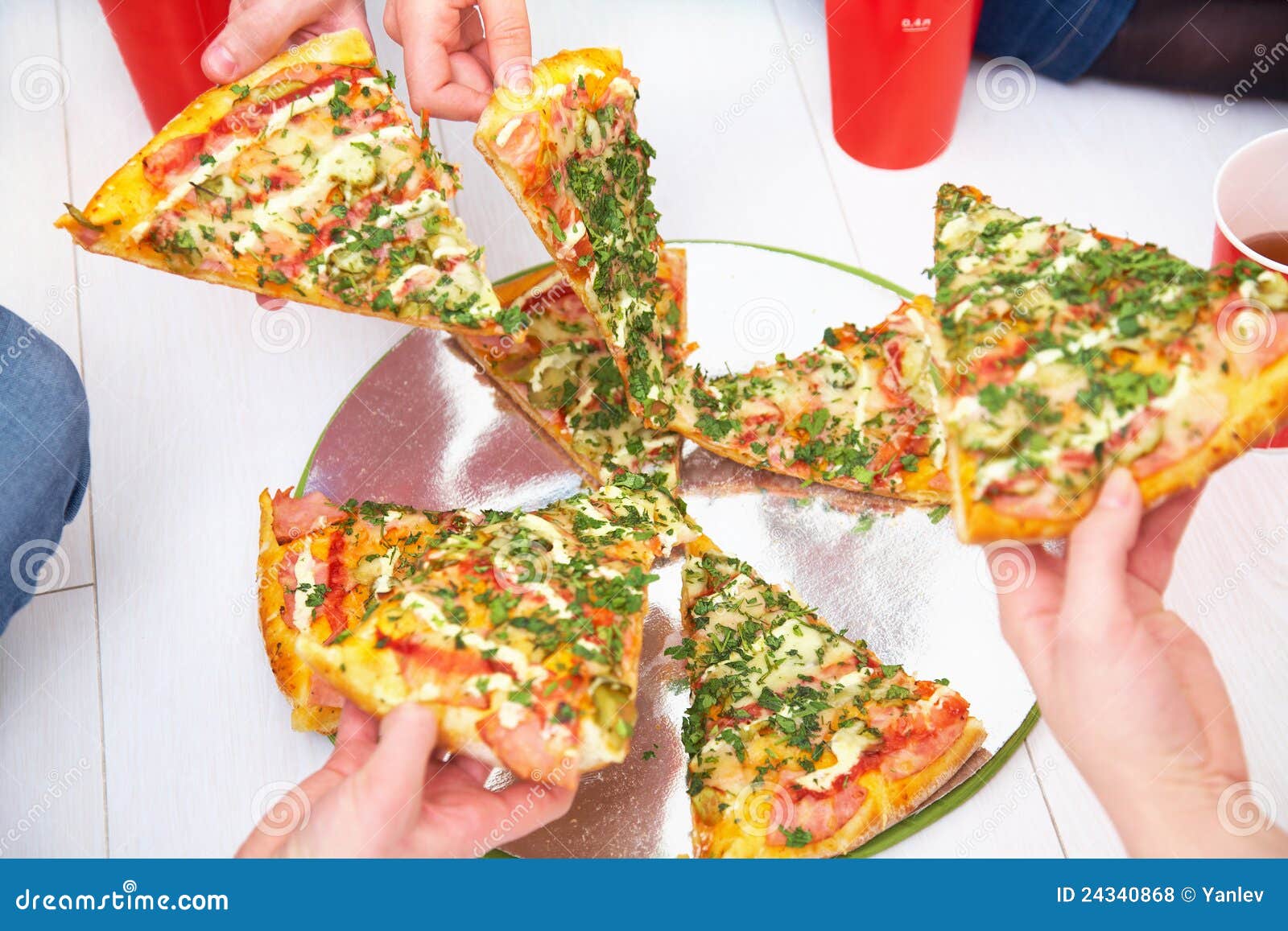 Pizza and human hands stock photo. Image of lunch, delicious - 24340868