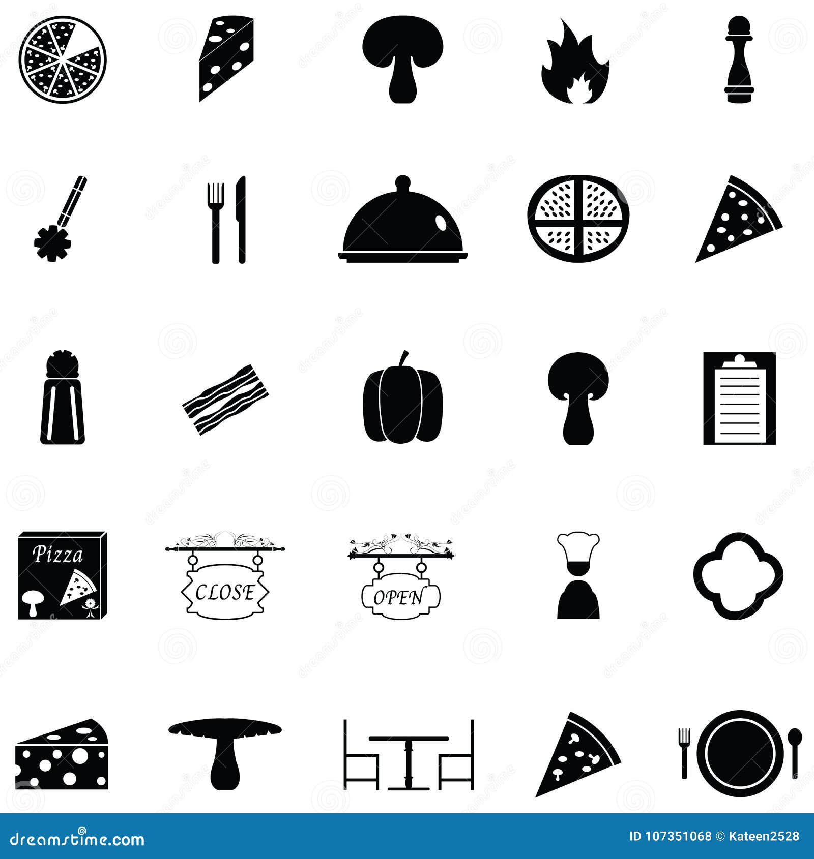 Pizza icon set stock vector. Illustration of dinner - 107351068