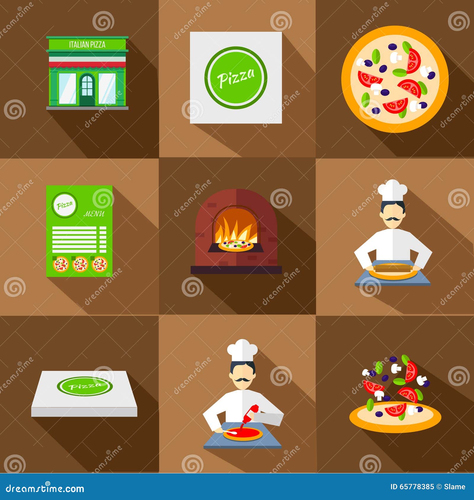 Pizza Icons with Pizzeria and Chef Set Stock Vector - Illustration of ...