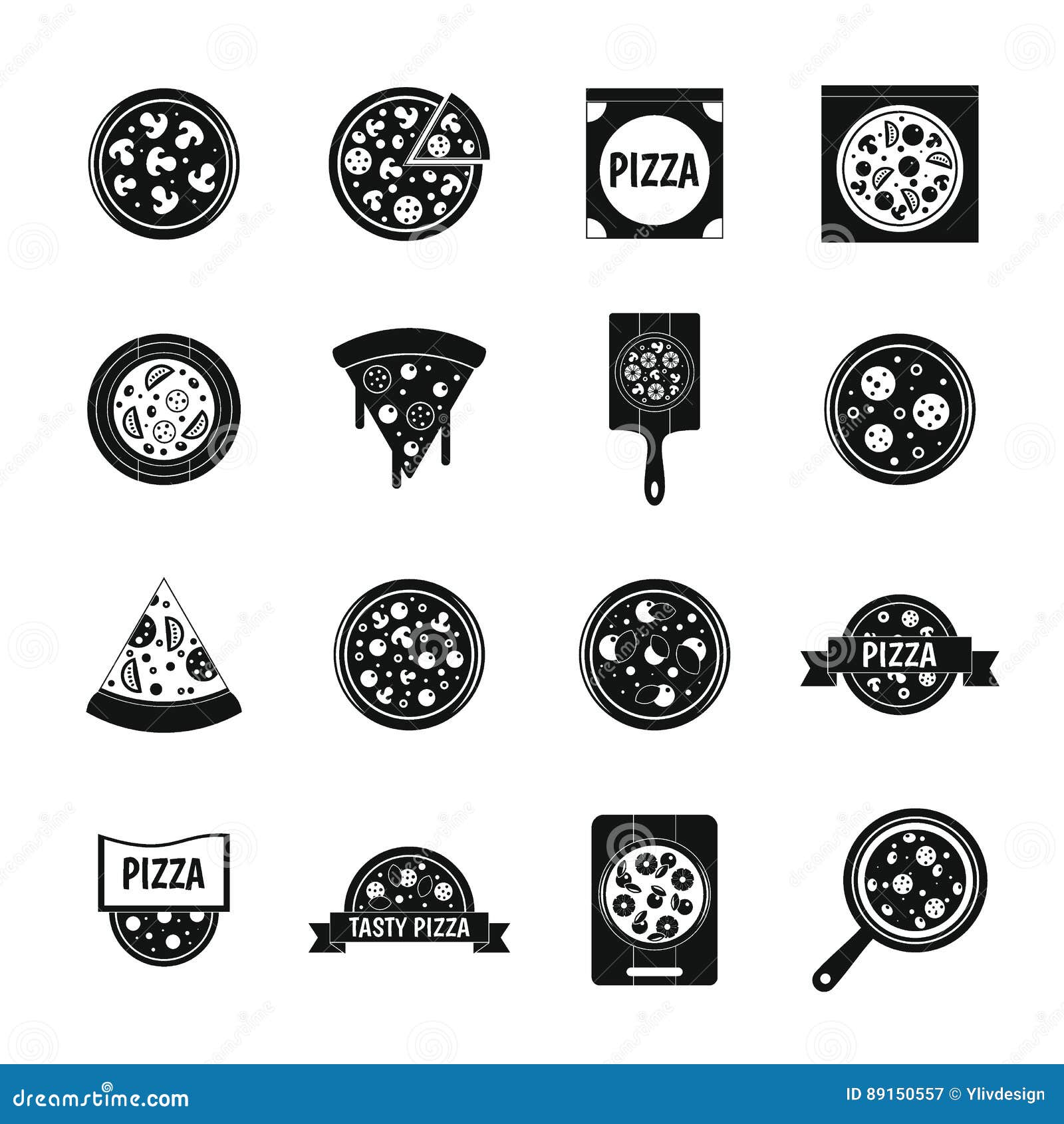 Pizza Icons Set Food, Simple Style Stock Vector - Illustration of ...