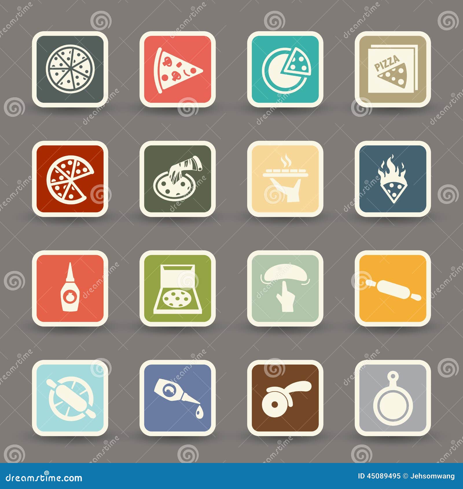 Pizza Icons, Labels, Logos, Symbols And Design Elements Cartoon Vector ...