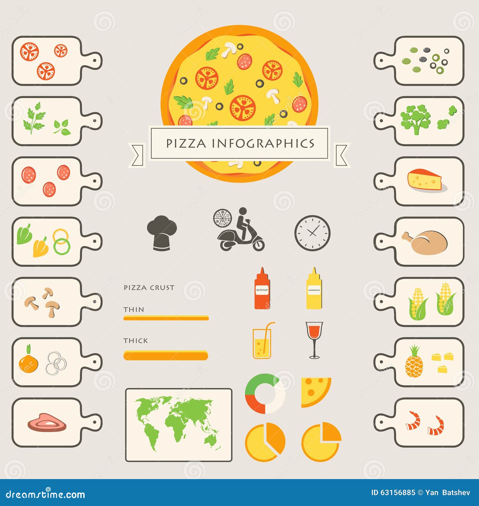 Pizza Infographics Elements and Icons Stock Vector - Illustration of ...