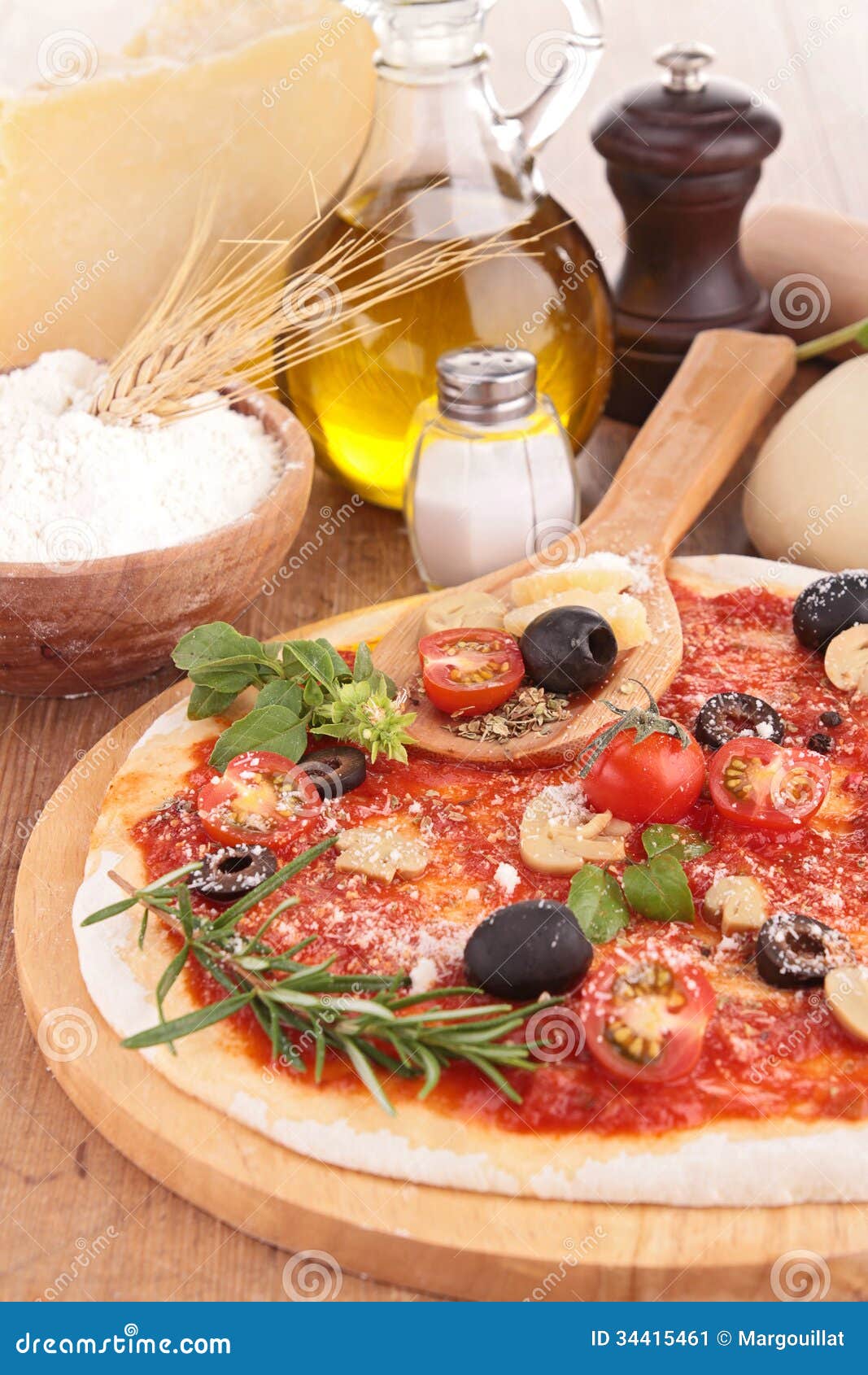 Pizza with ingredient stock image. Image of dough, making - 34415461