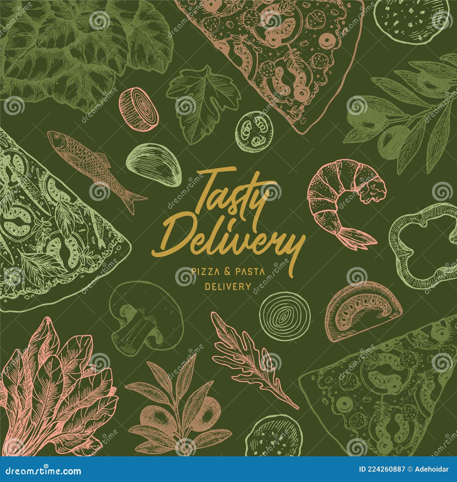 Pizza Ingredient Design Template. Pizza Ingredients Composition. Vector ...