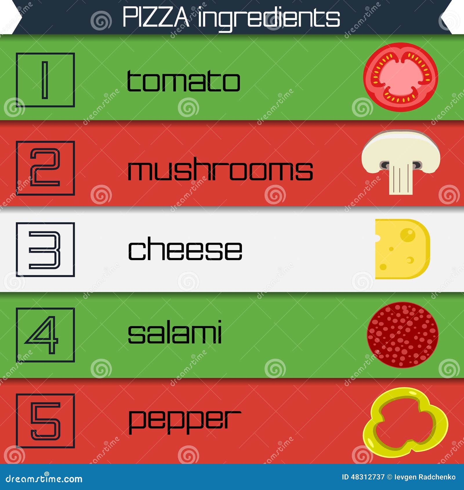 Pizza Ingredients Infographics Multicolor Ribbons, Vector Illustration ...