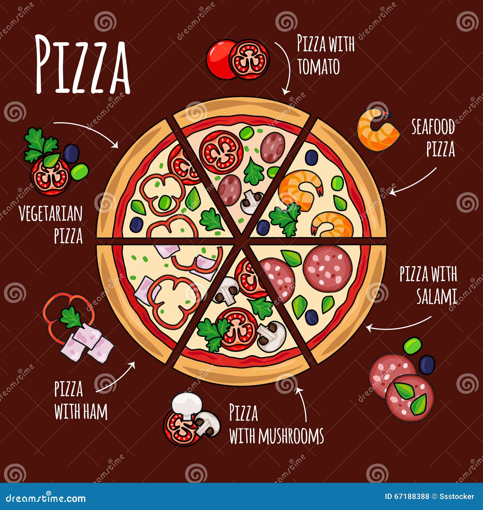 Pizza Ingredients for Pizza Menu Stock Vector - Illustration of ketchup ...