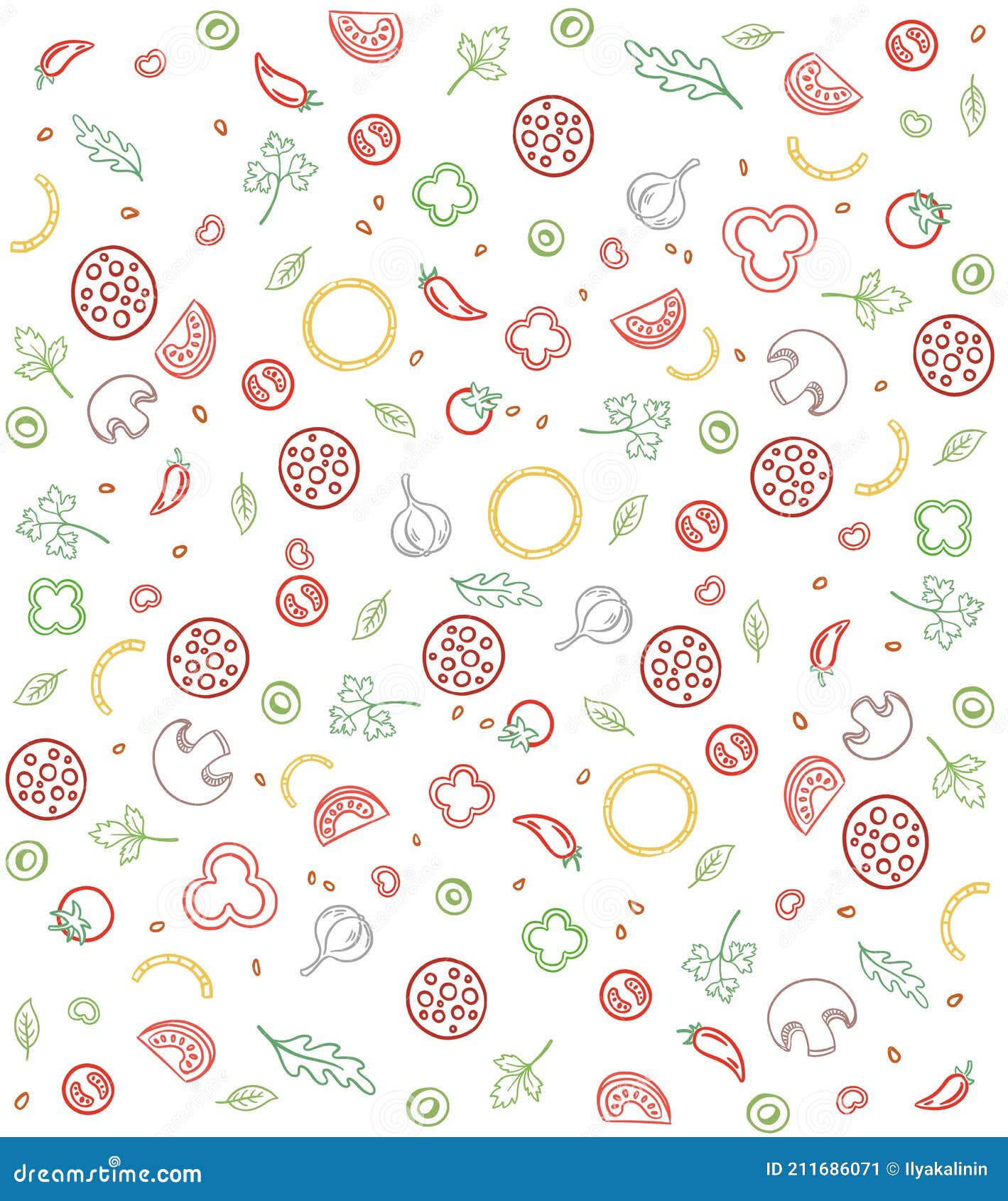 Pizza Ingredients. Seamless Pattern Background. Sketch Hand Drawn Color ... Pizza Ingredients. Seamless Pattern Background. Sketch Hand Drawn Color ...