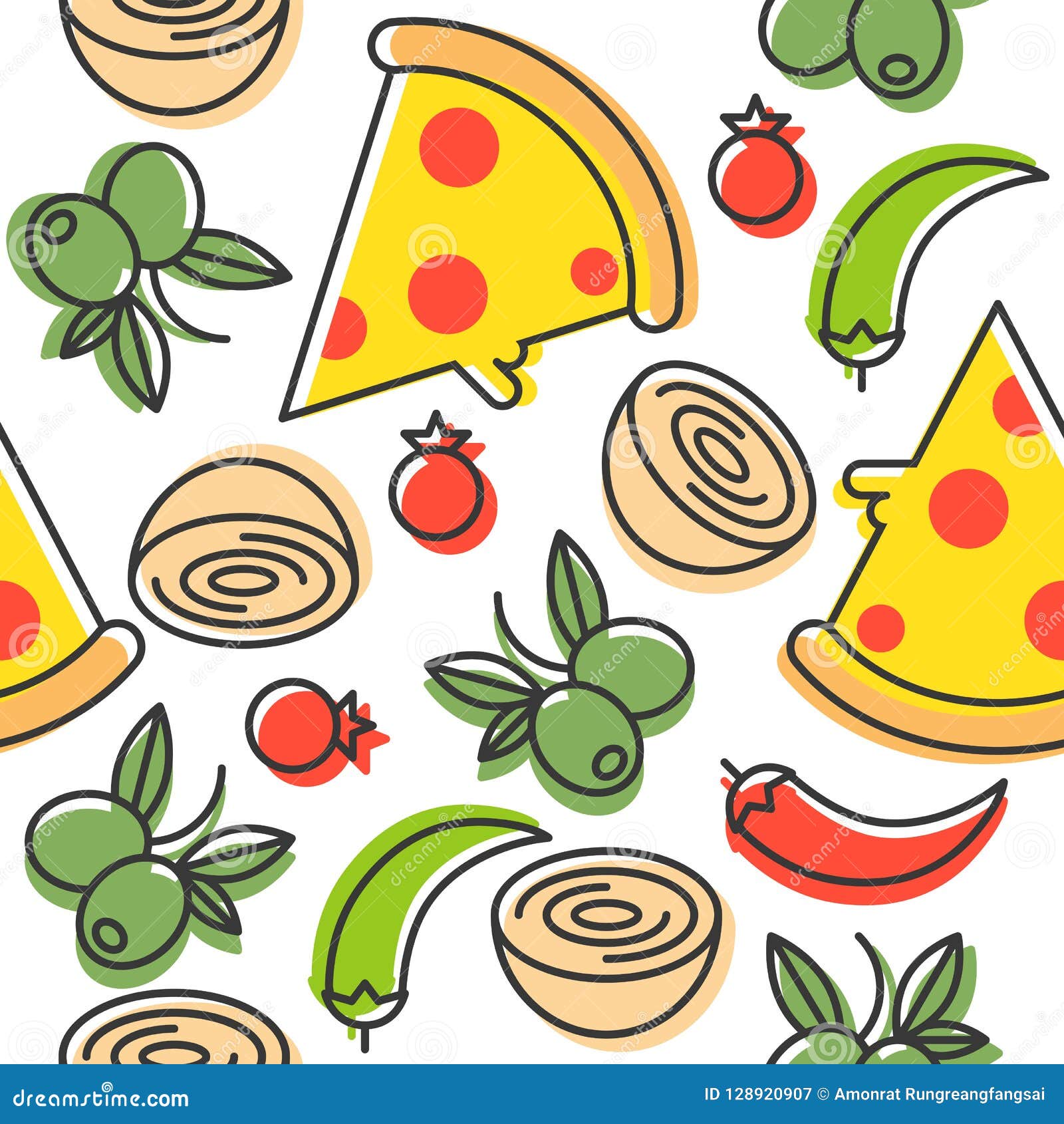 Pizza and Ingredients Seamless Pattern, Outline Style Stock Vector ... Pizza and Ingredients Seamless Pattern, Outline Style Stock Vector ...