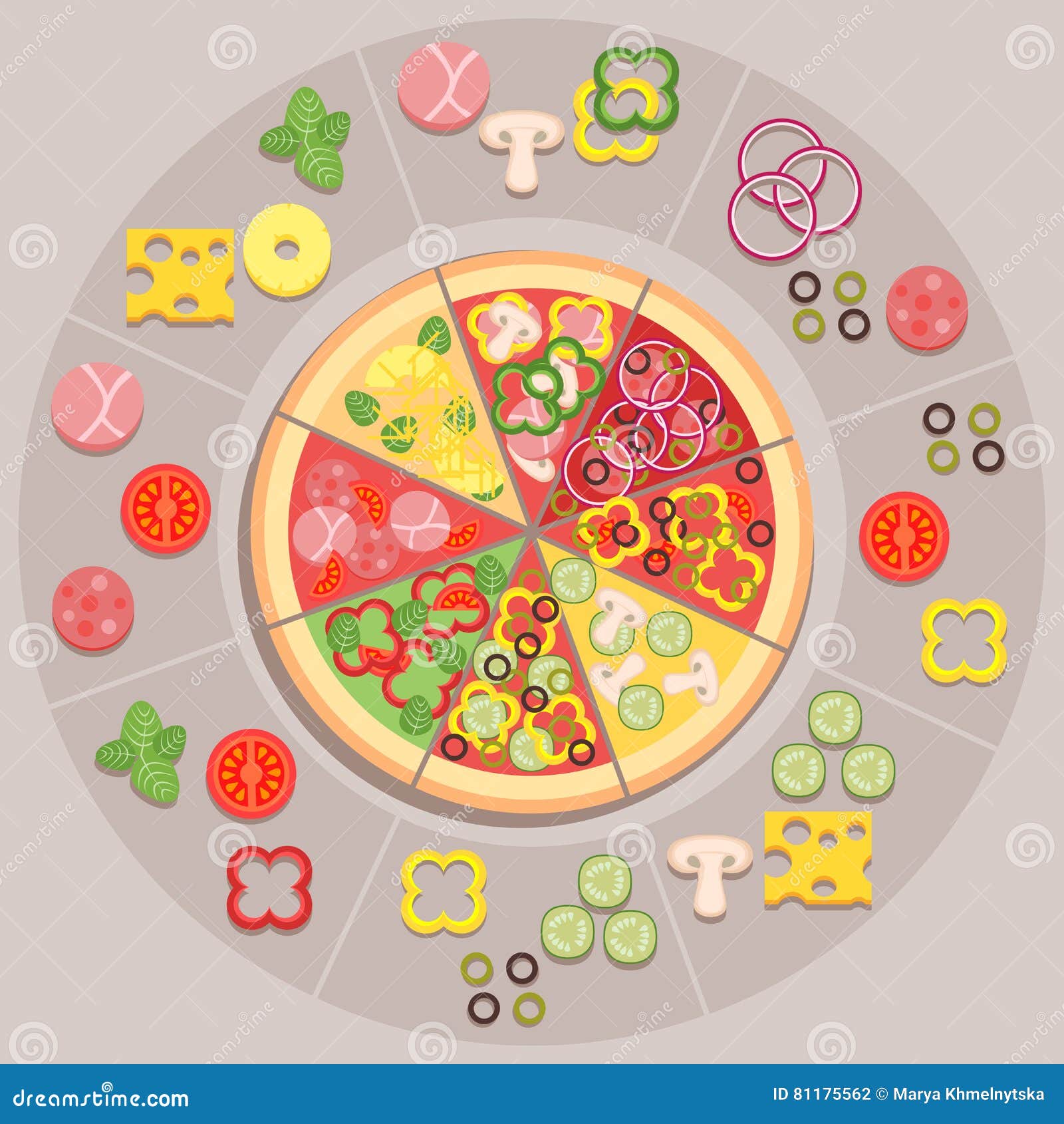 Pizza ingredients. stock vector. Illustration of italian - 81175562