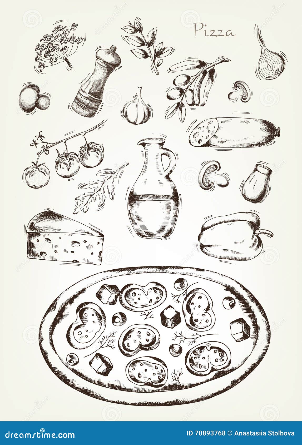 Pizza and Ingredients, Vector Illustration Stock Vector - Illustration ...