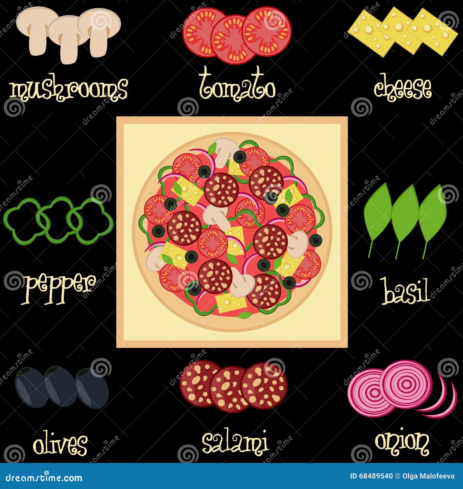 Pizza Ingredients Vector Illustration. Stock Vector - Illustration of ...