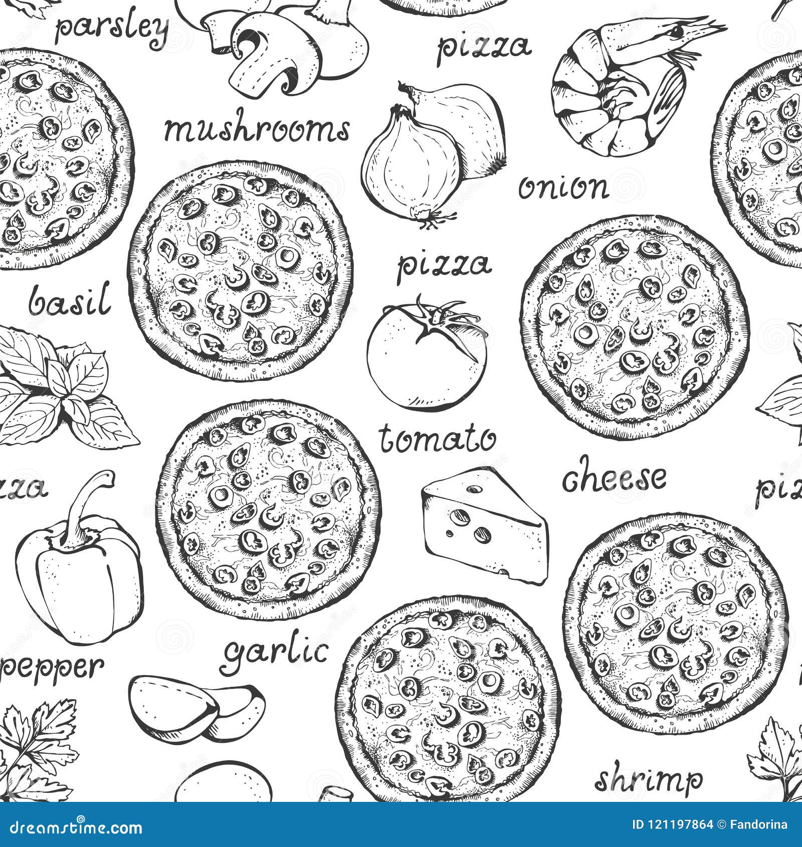 Pizza Ingredients Vector Seamless Pattern Stock Vector - Illustration ... Pizza Ingredients Vector Seamless Pattern Stock Vector - Illustration ...