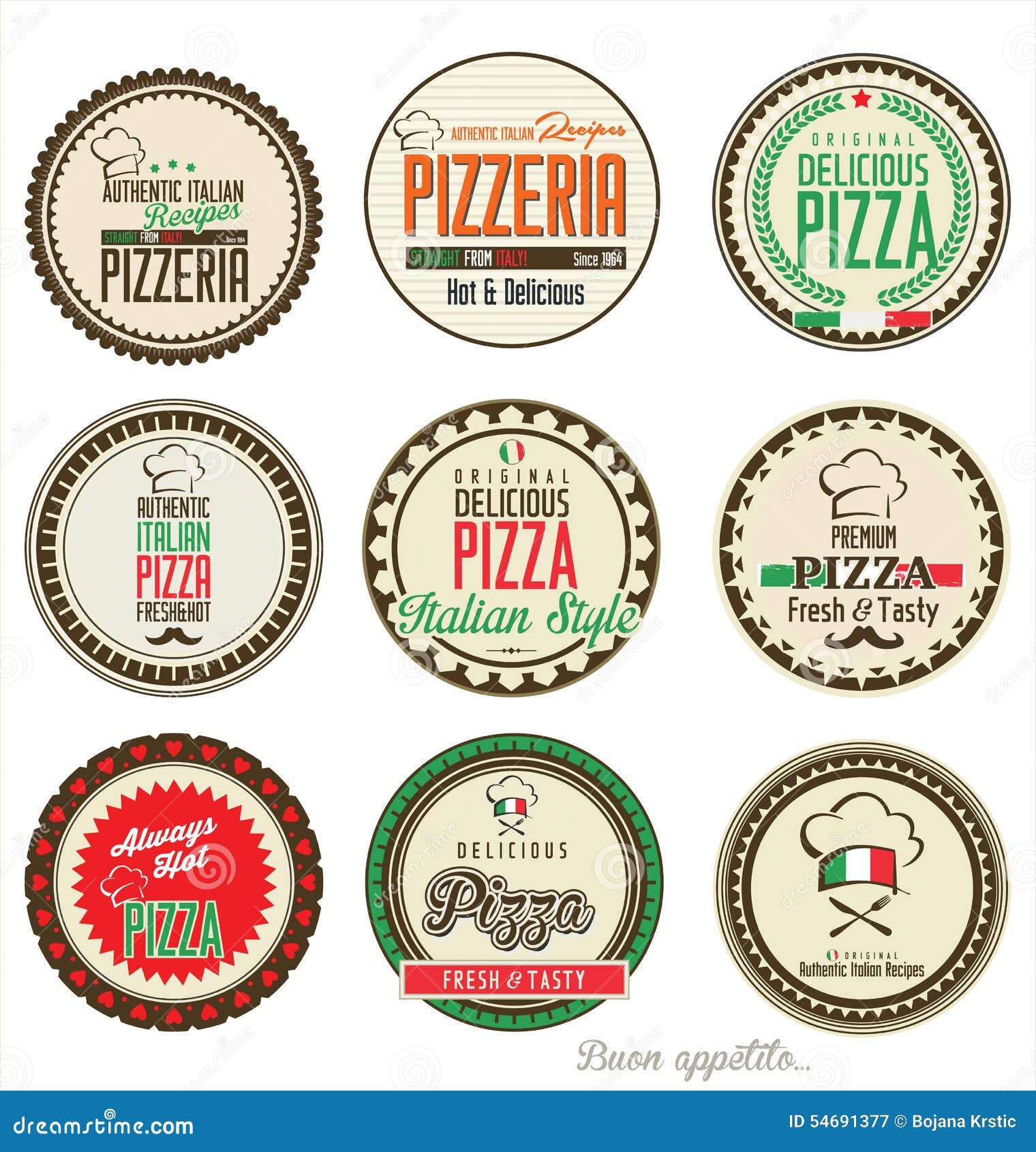 Pizza labels collection stock illustration. Illustration of aged - 54691377