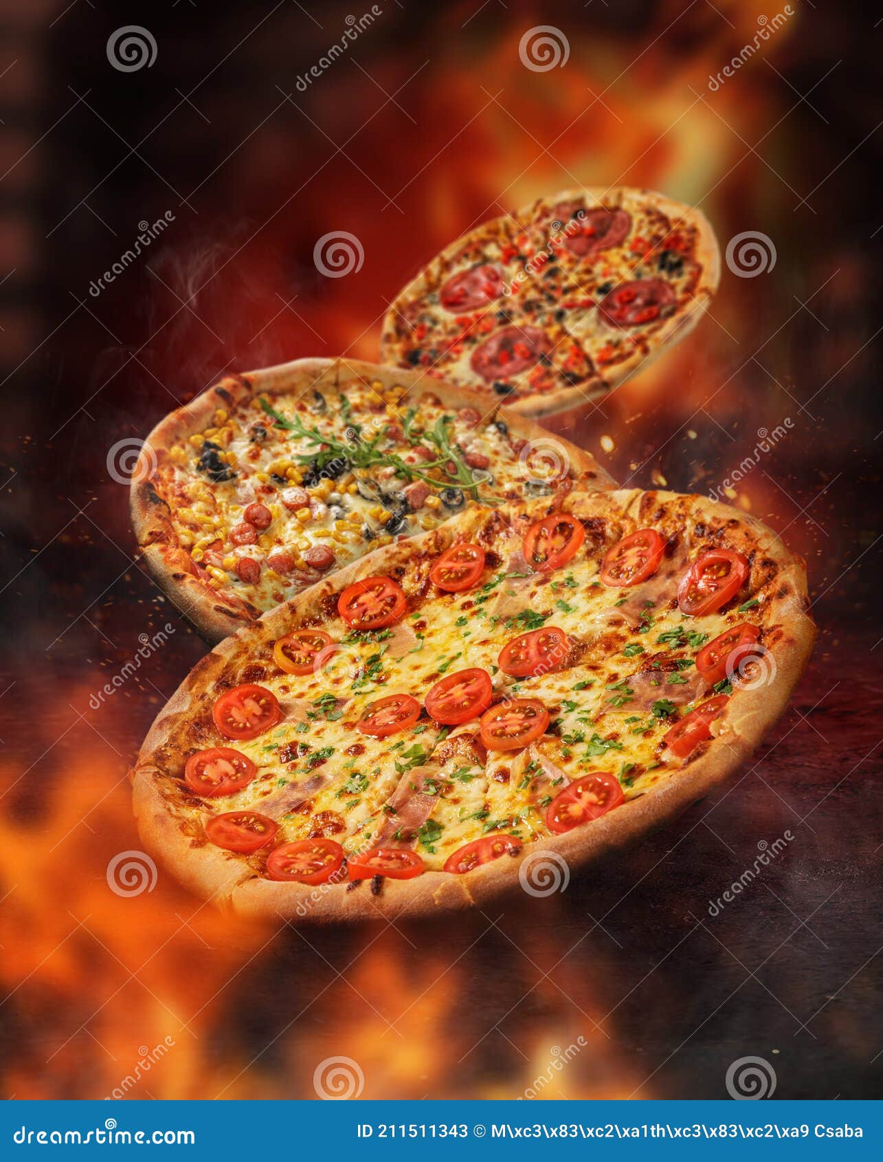 Pizza Levitated in Front of a Burning Oven. Surrounded by Flames Stock ...