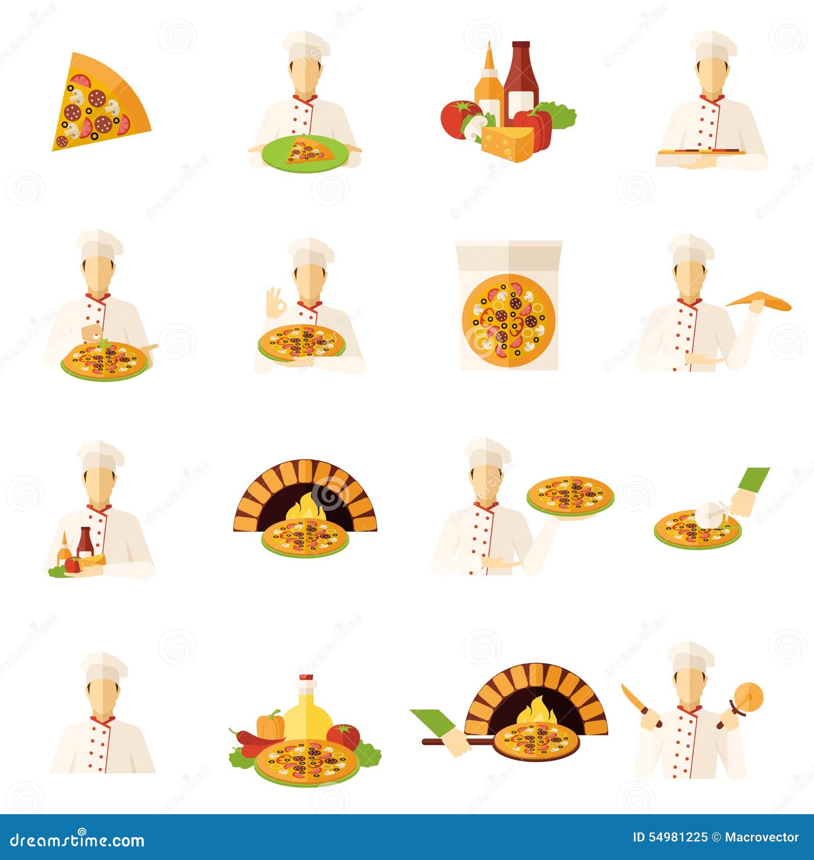 Pizza Makers Flat Icons Set Stock Vector - Illustration of icons ...