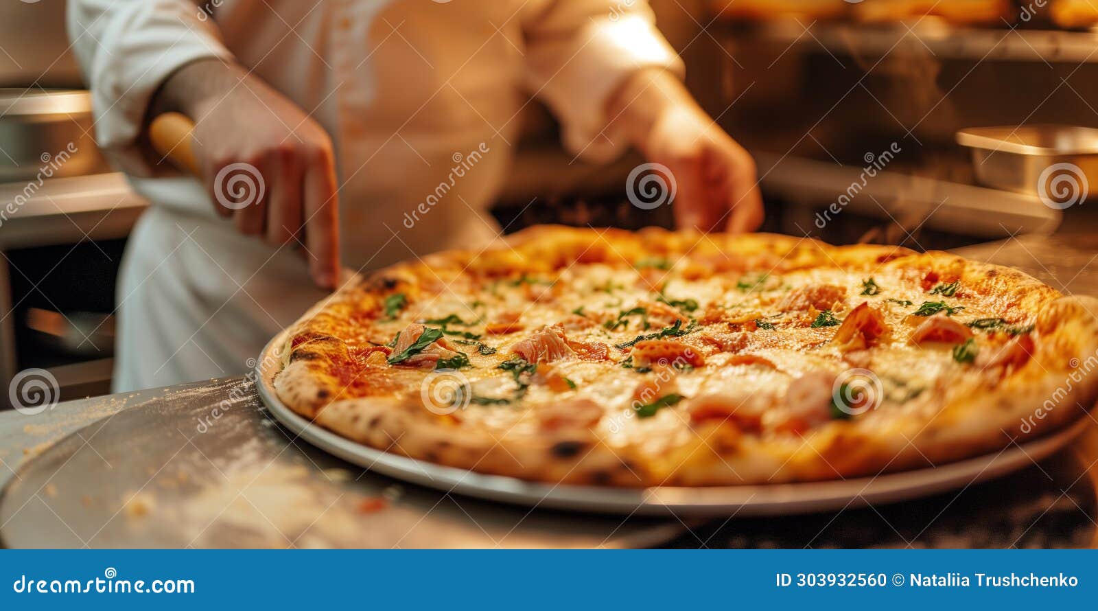 Pizza Making Process. Male Chef Hands Making Authentic Pizza in the ...
