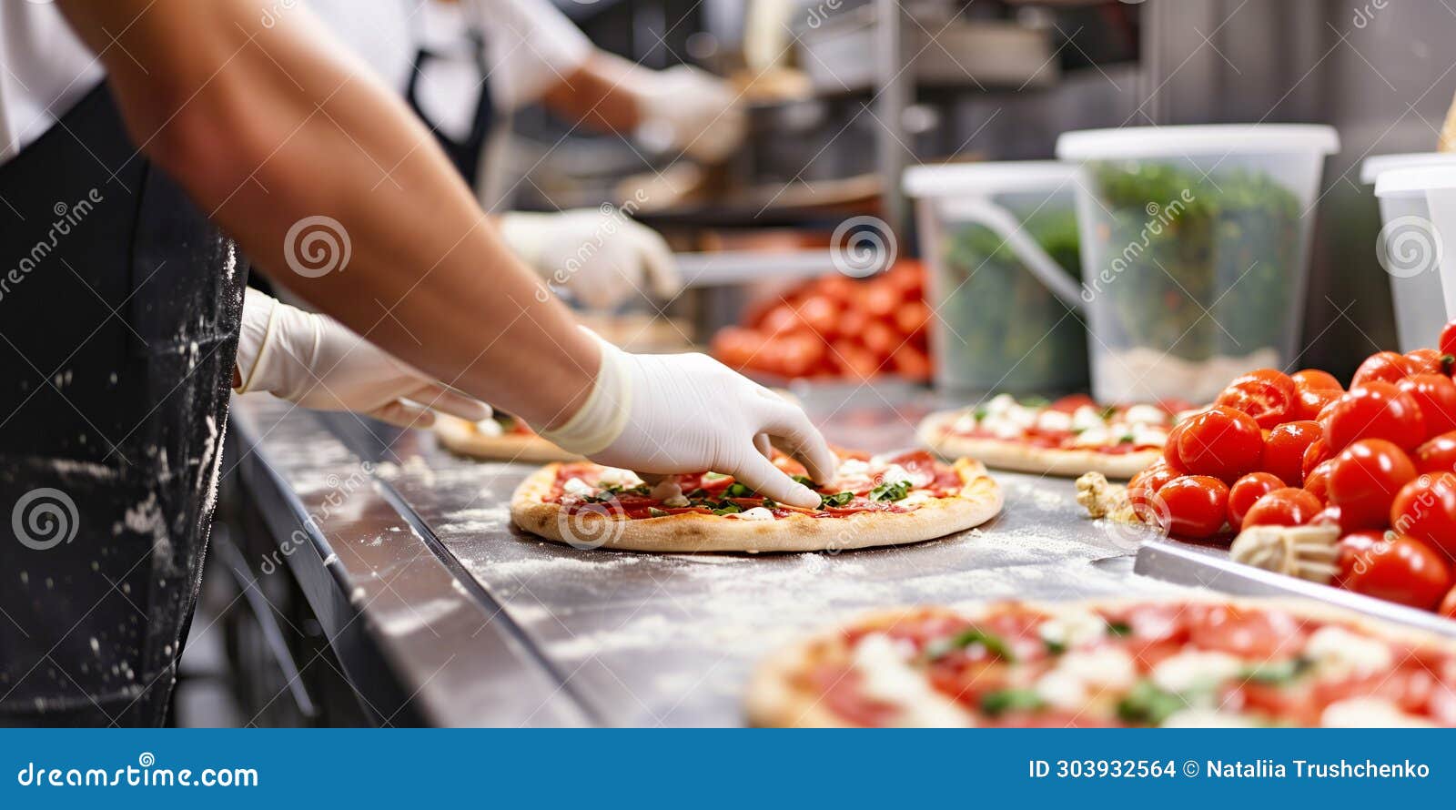 Pizza Making Process. Male Chef Hands Making Authentic Pizza in the ...