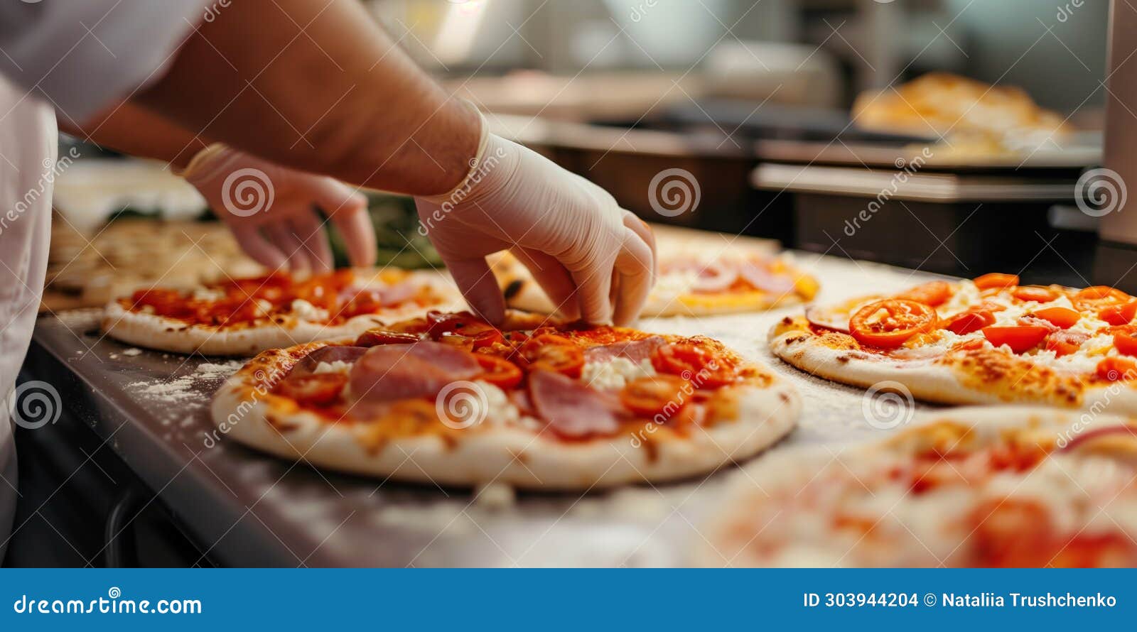 Pizza Making Process. Male Chef Hands Making Authentic Pizza in the ...
