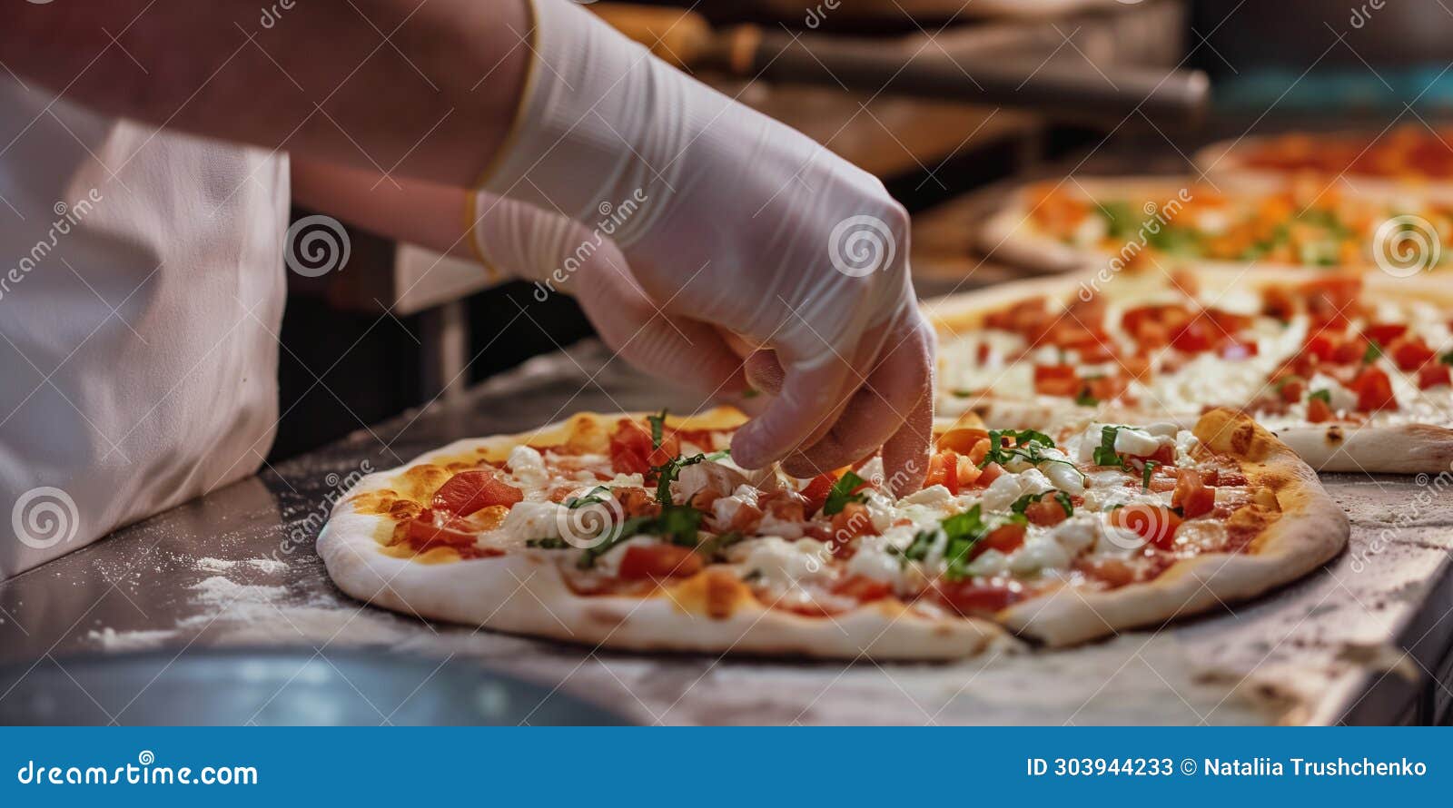 Pizza Making Process. Male Chef Hands Making Authentic Pizza in the ...